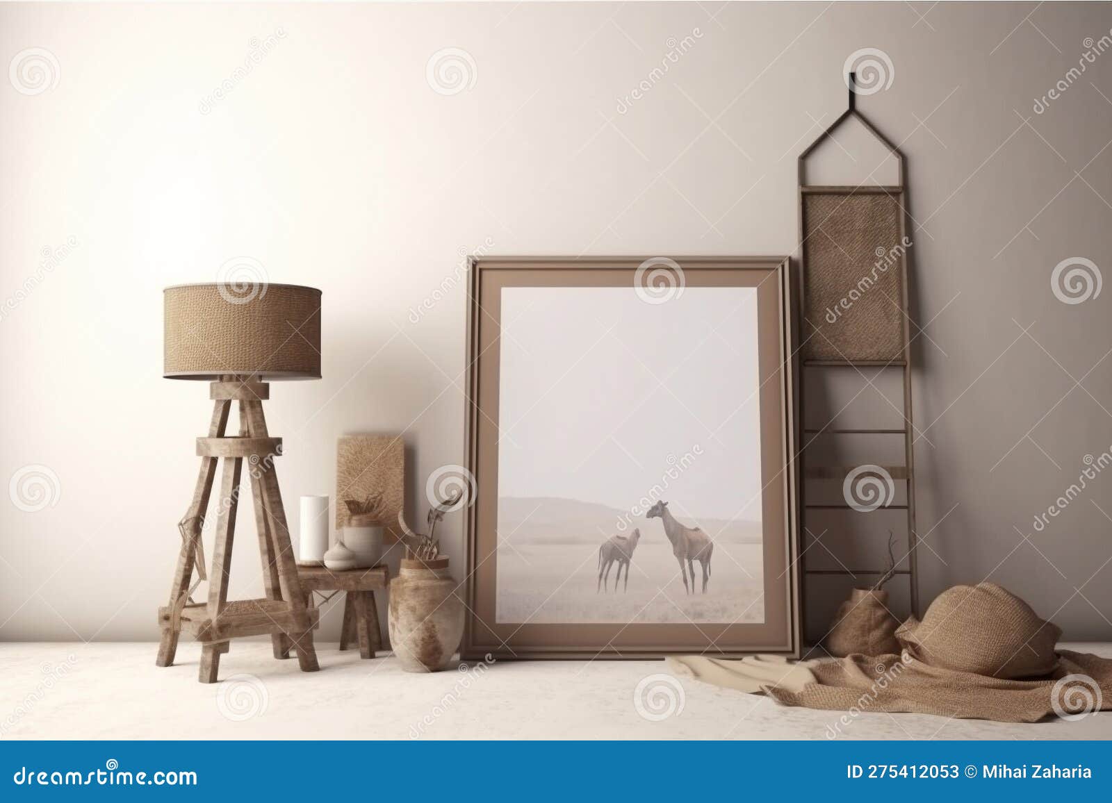 Interior Design Nomadic Boho Style with an Empty Frame Mockup ...