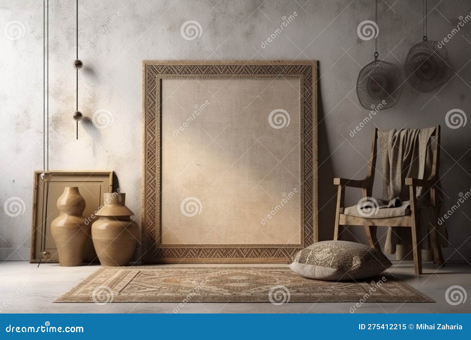 Interior Design Nomadic Boho Style with an Empty Frame Mockup ...