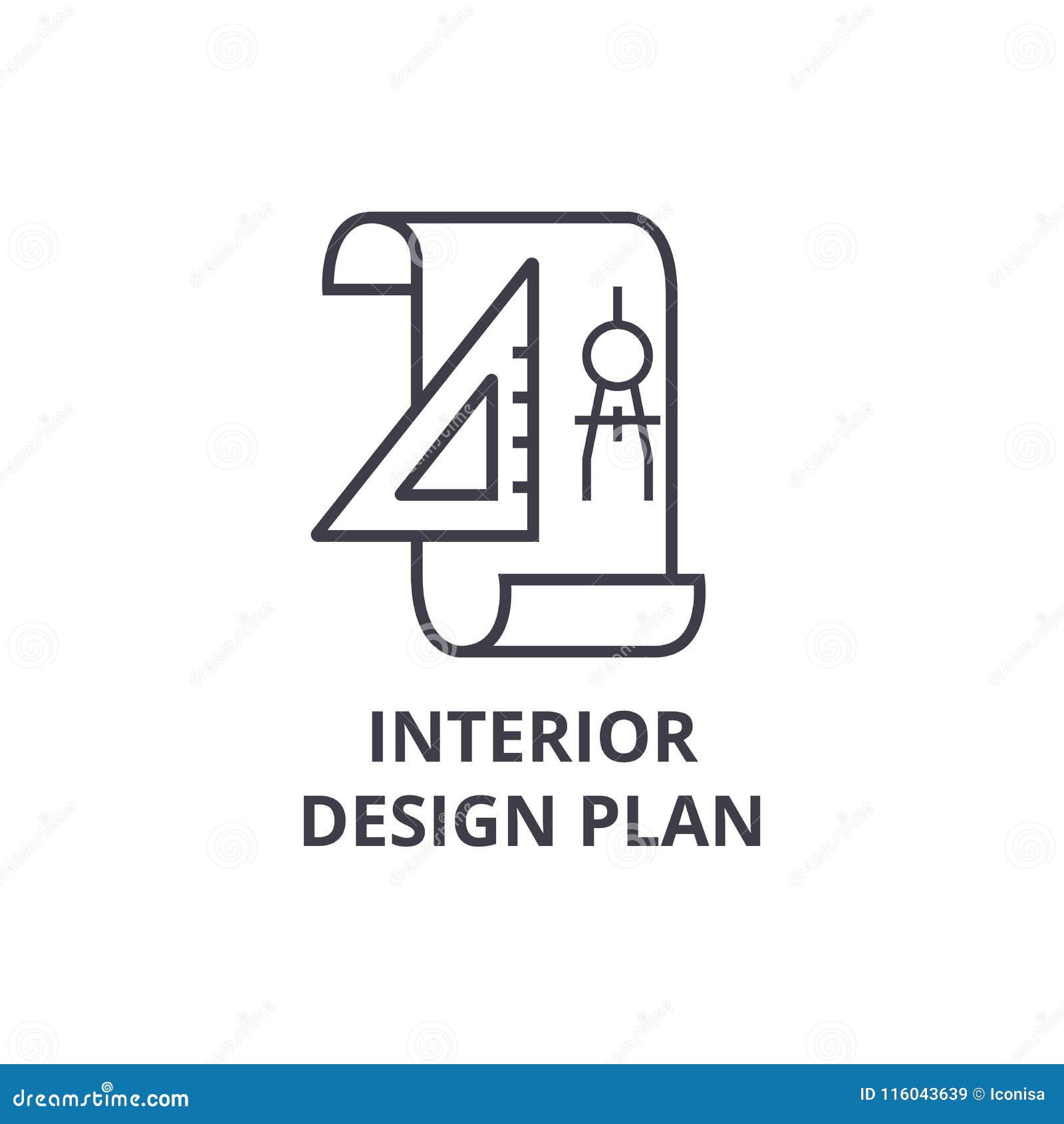 Interior Design Plan Vector Line Icon, Sign, Illustration on Background ...
