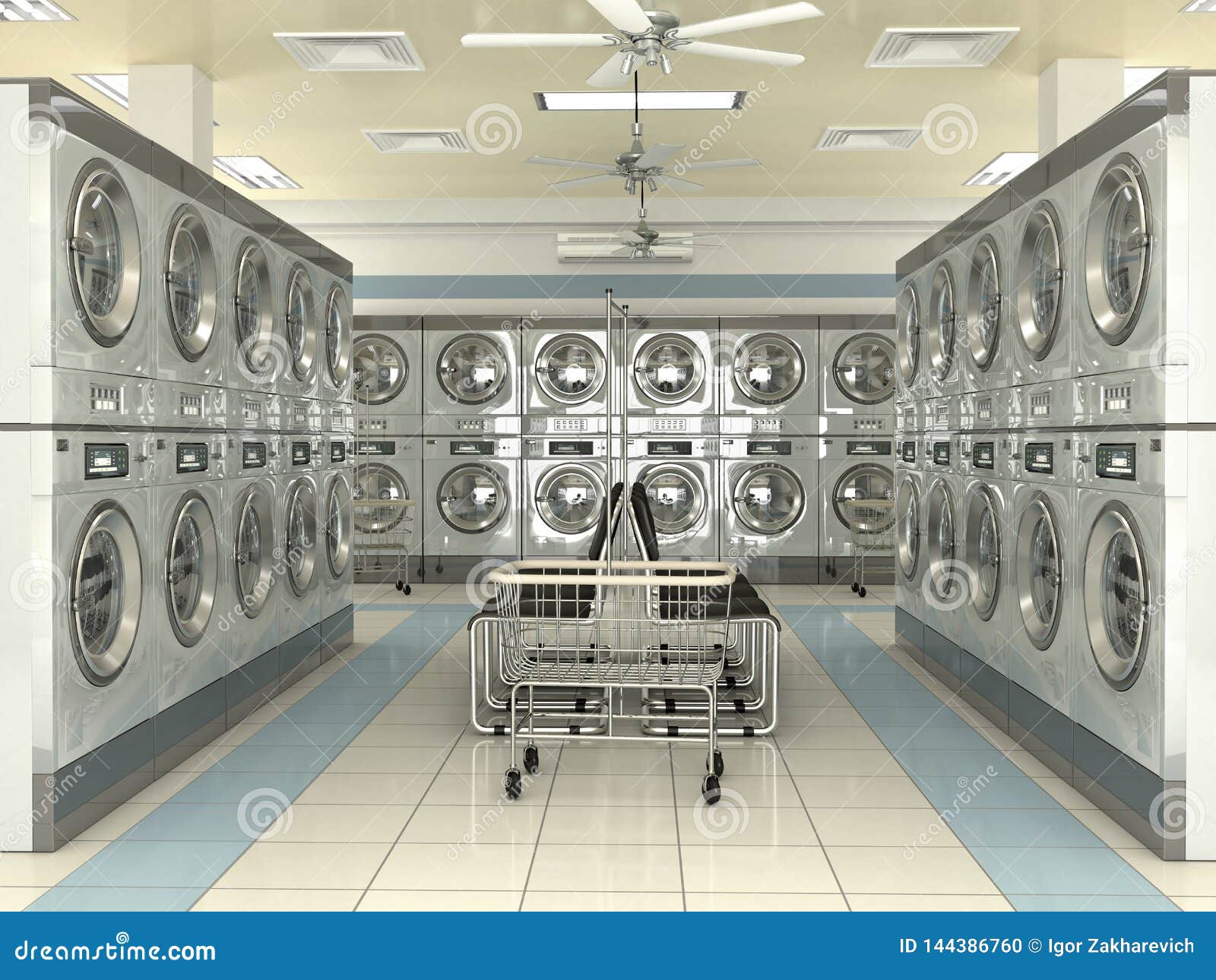 Public Laundry With Washing Machines In A Row. AI Generation Stock ...