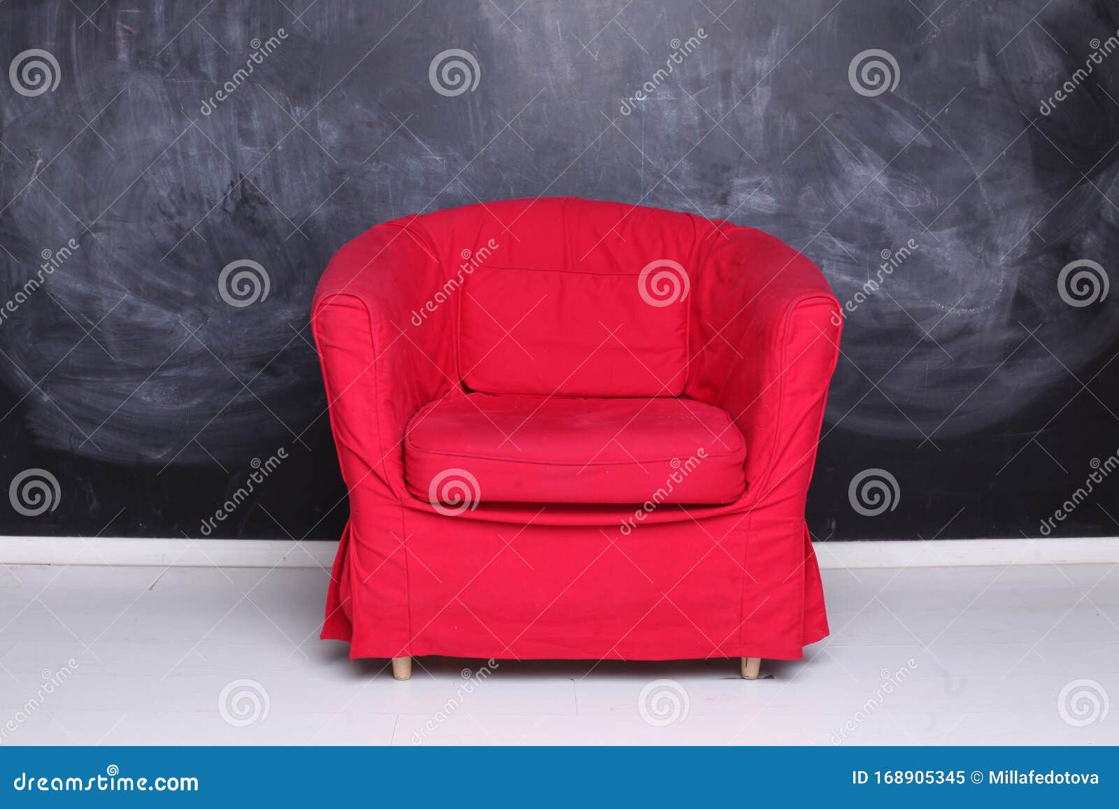Interior Design Red Armchair on Black Wall Stock Image - Image of ...