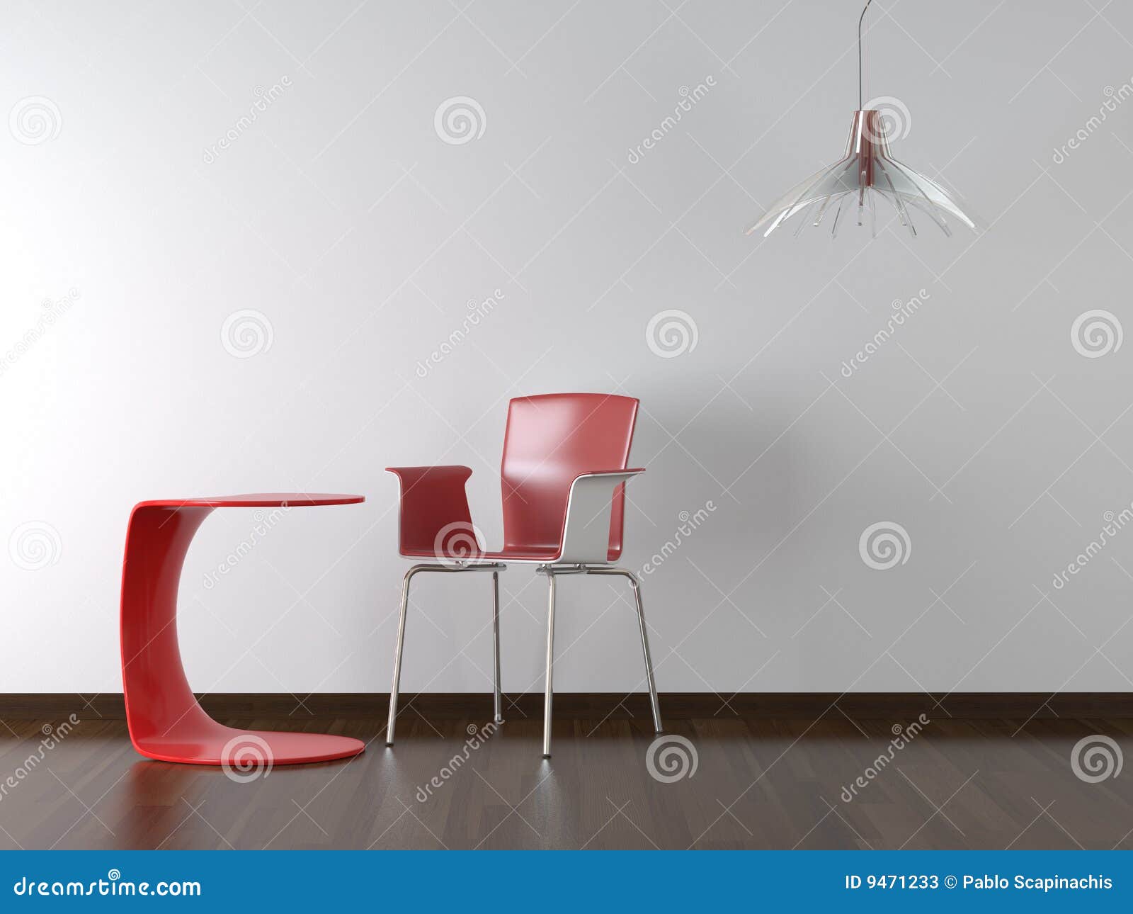 Interior Design Red Chair and Table Stock Image - Image of parquet ...