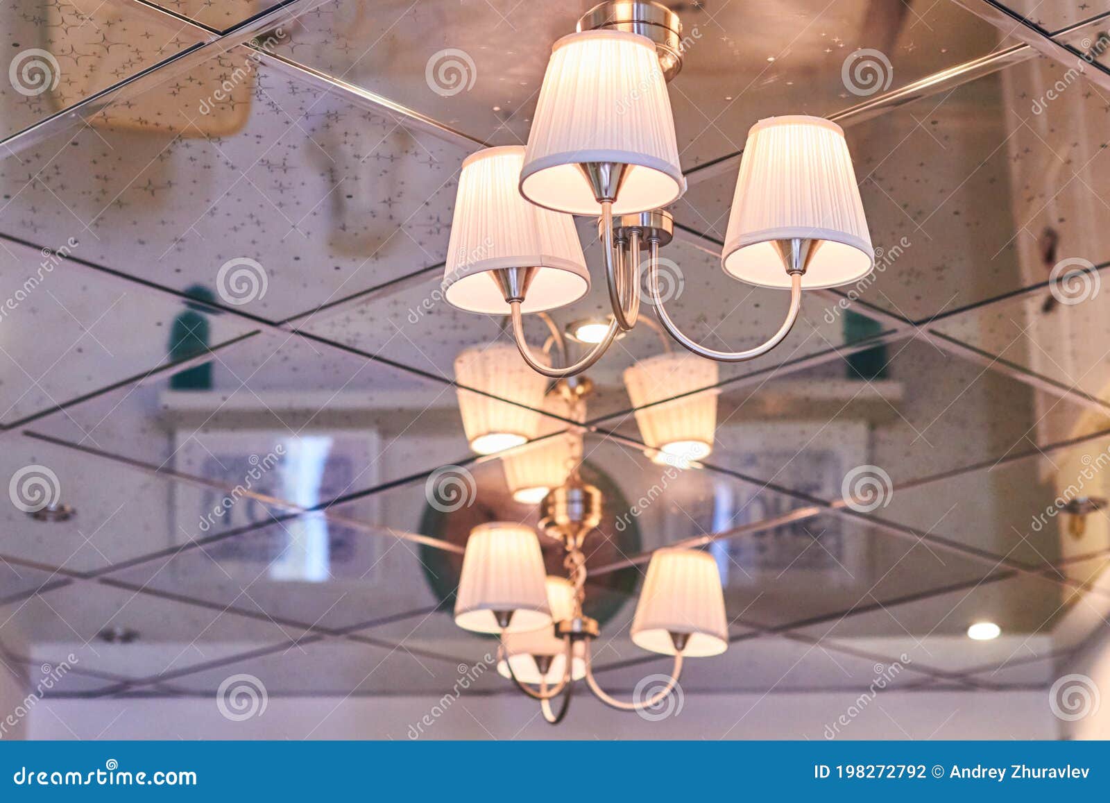Interior Design with Reflection of Light Lamps on the Ceiling. Home ...