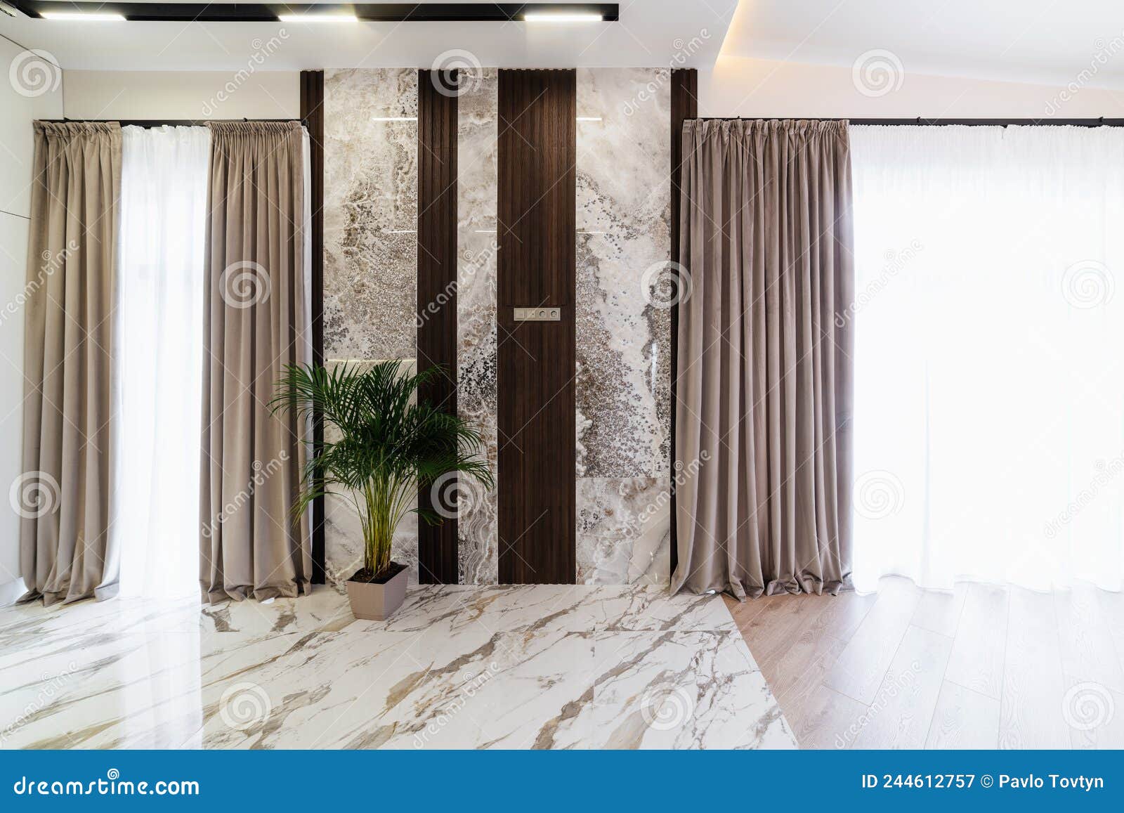 Interior Design of a Room in a New House with Large Windows and Tiles ...