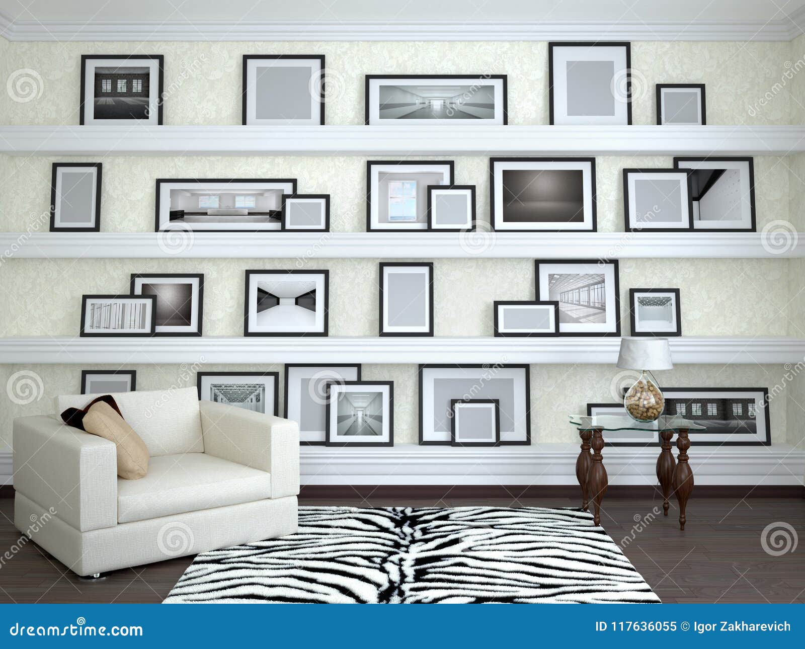 Interior Design of the Room. Wall with Frames Stock Illustration ...