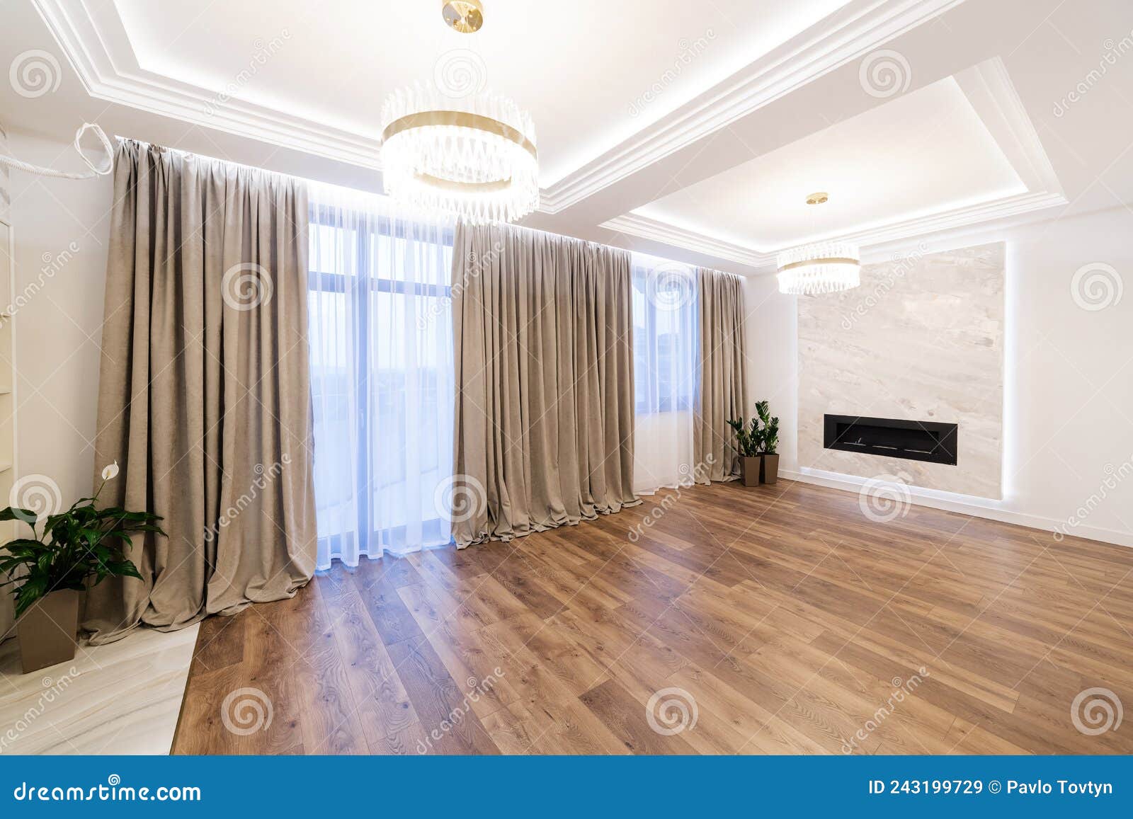 Interior Design of the Room with White Walls and Large Windows Stock ...