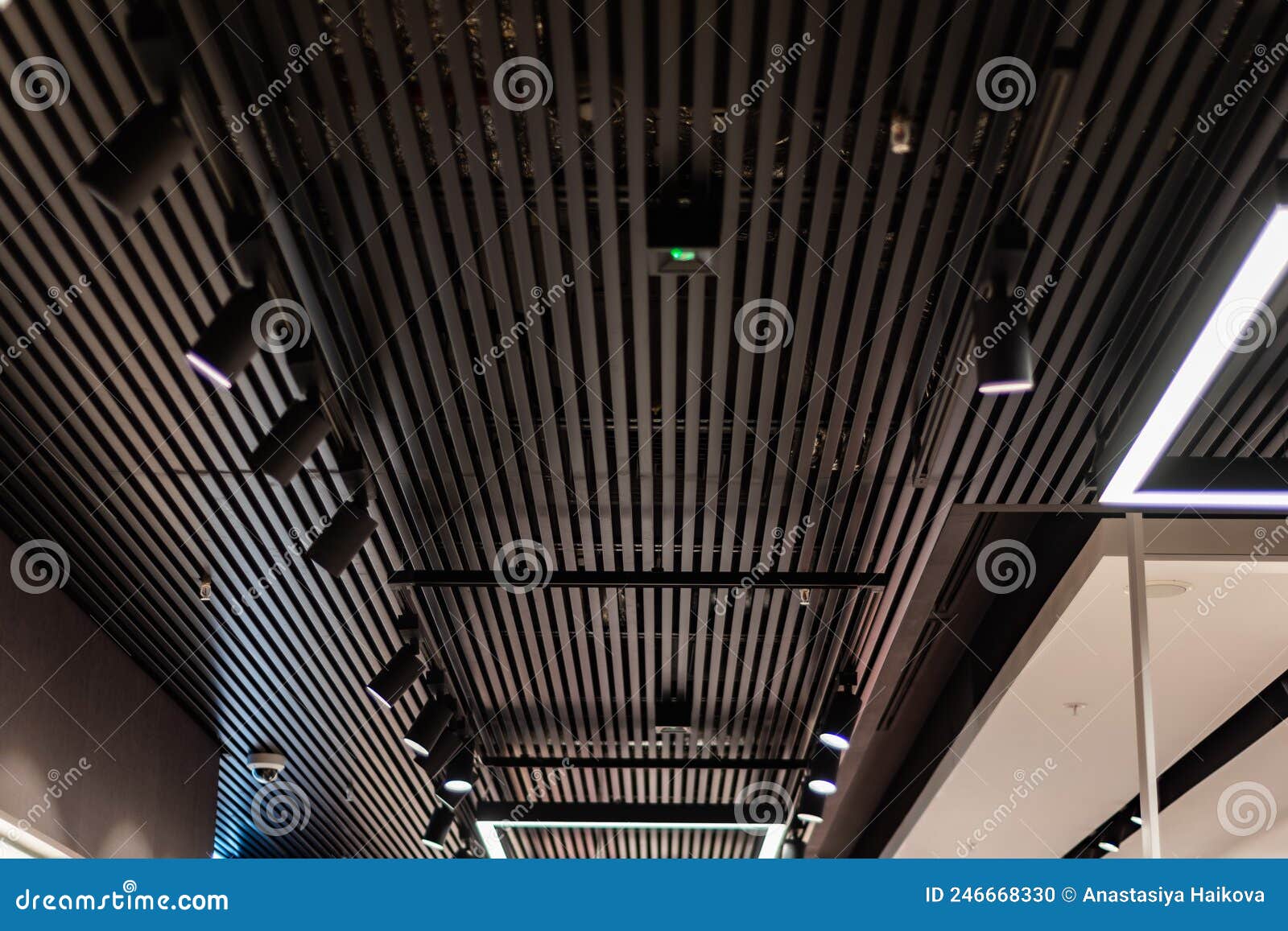 Interior Design in Shades of Brown: Parallel Rails Ceiling Stock Photo ...