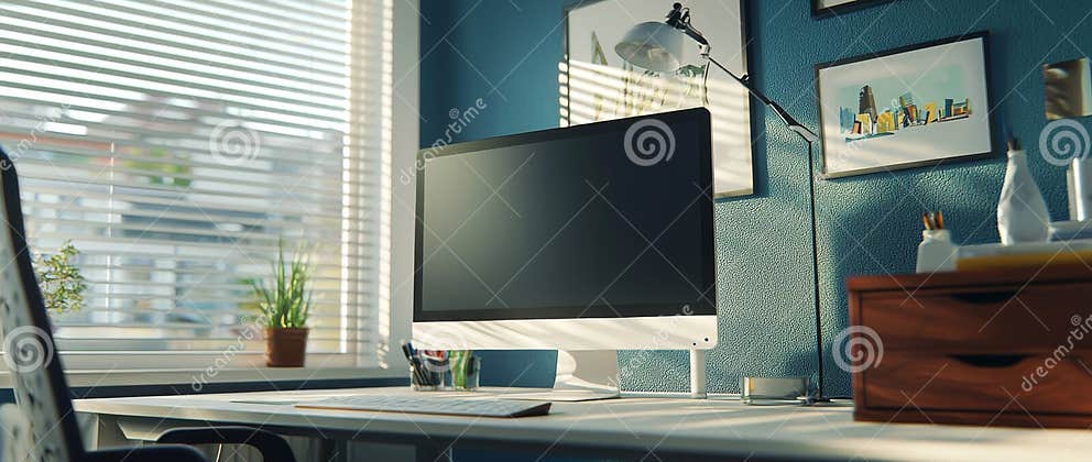 The Interior Design of a Simple and Comfortable White Office Room with ...