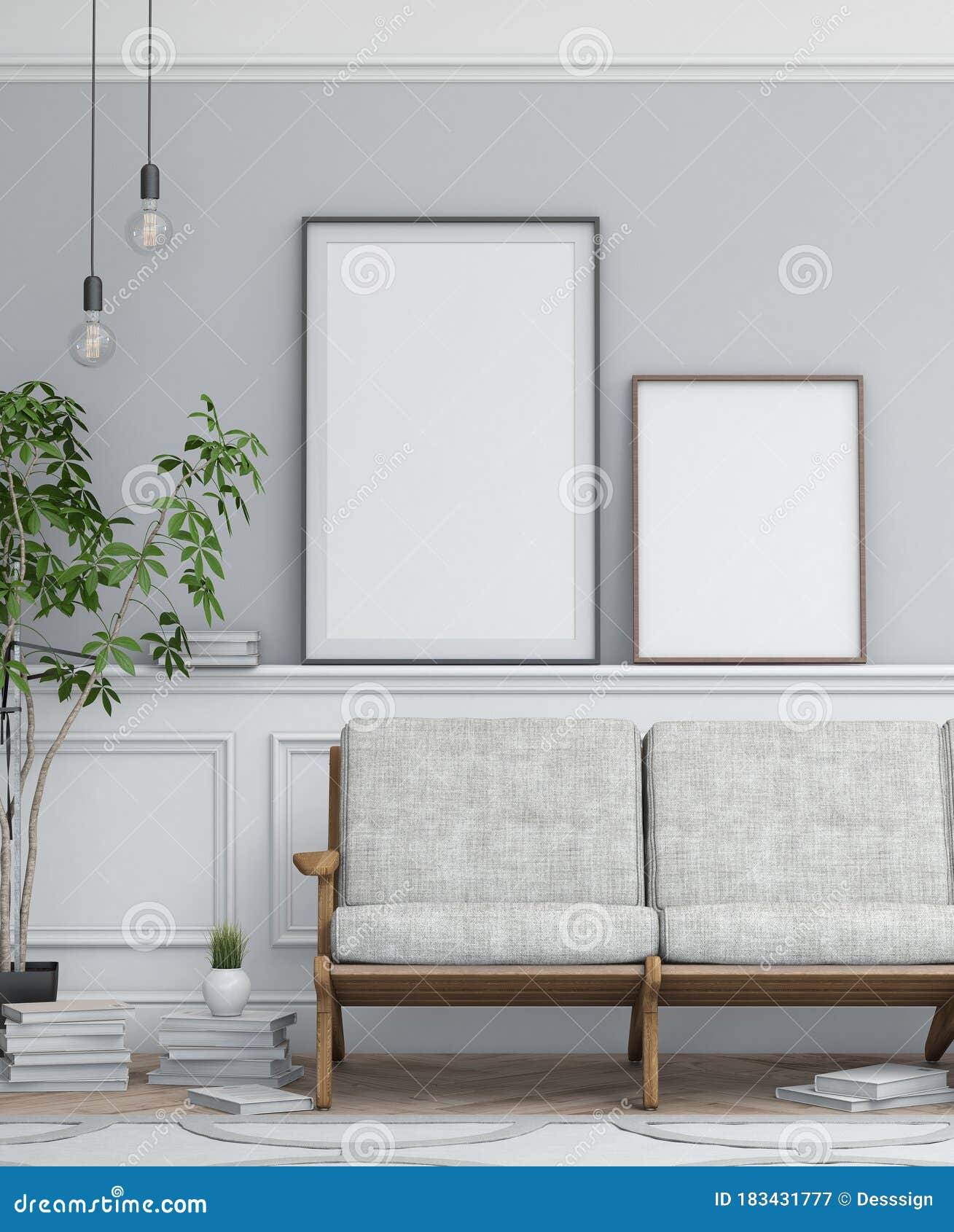 Interior Design Simple Scene with Frames Stock Illustration ...