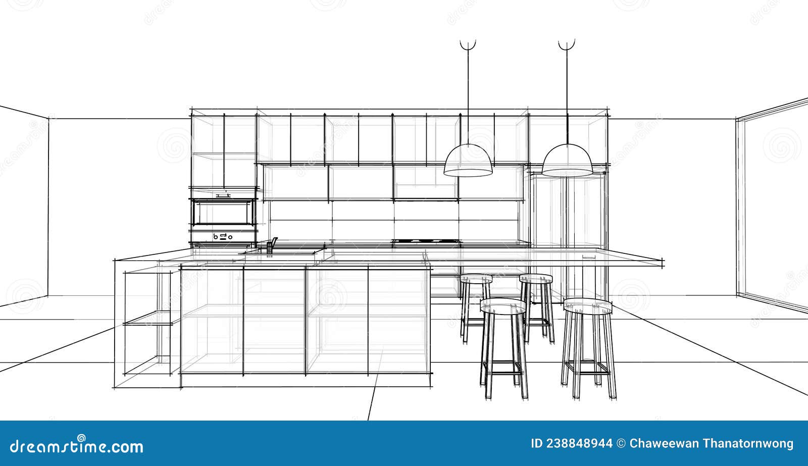 Interior Design Sketch : Modern Kitchen Front View Stock Illustration ...