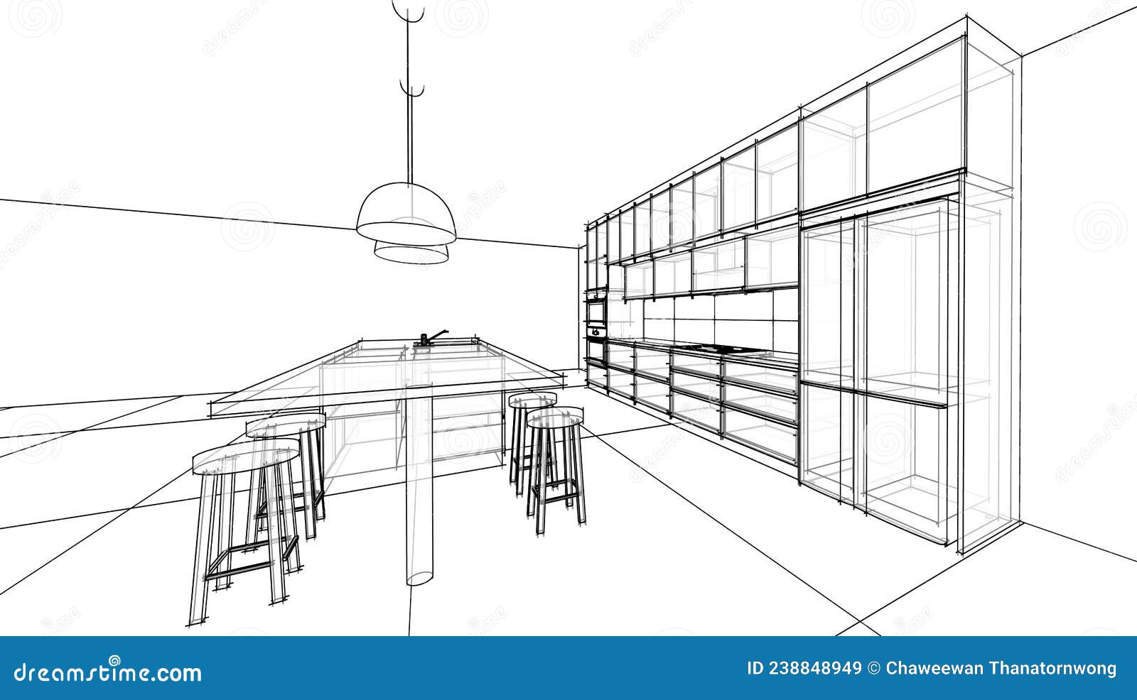 Interior Design Sketch : Modern Kitchen Side View Stock Illustration ...