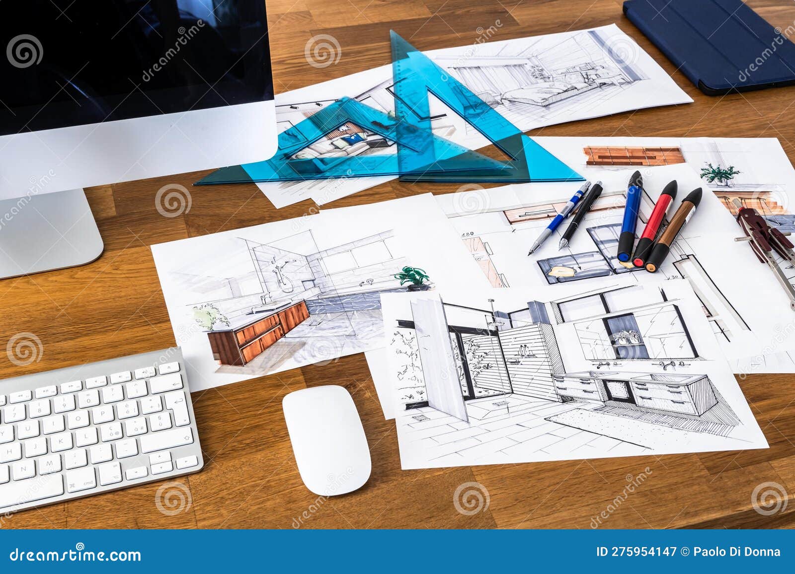 Interior design sketching stock image. Image of technology - 275954147
