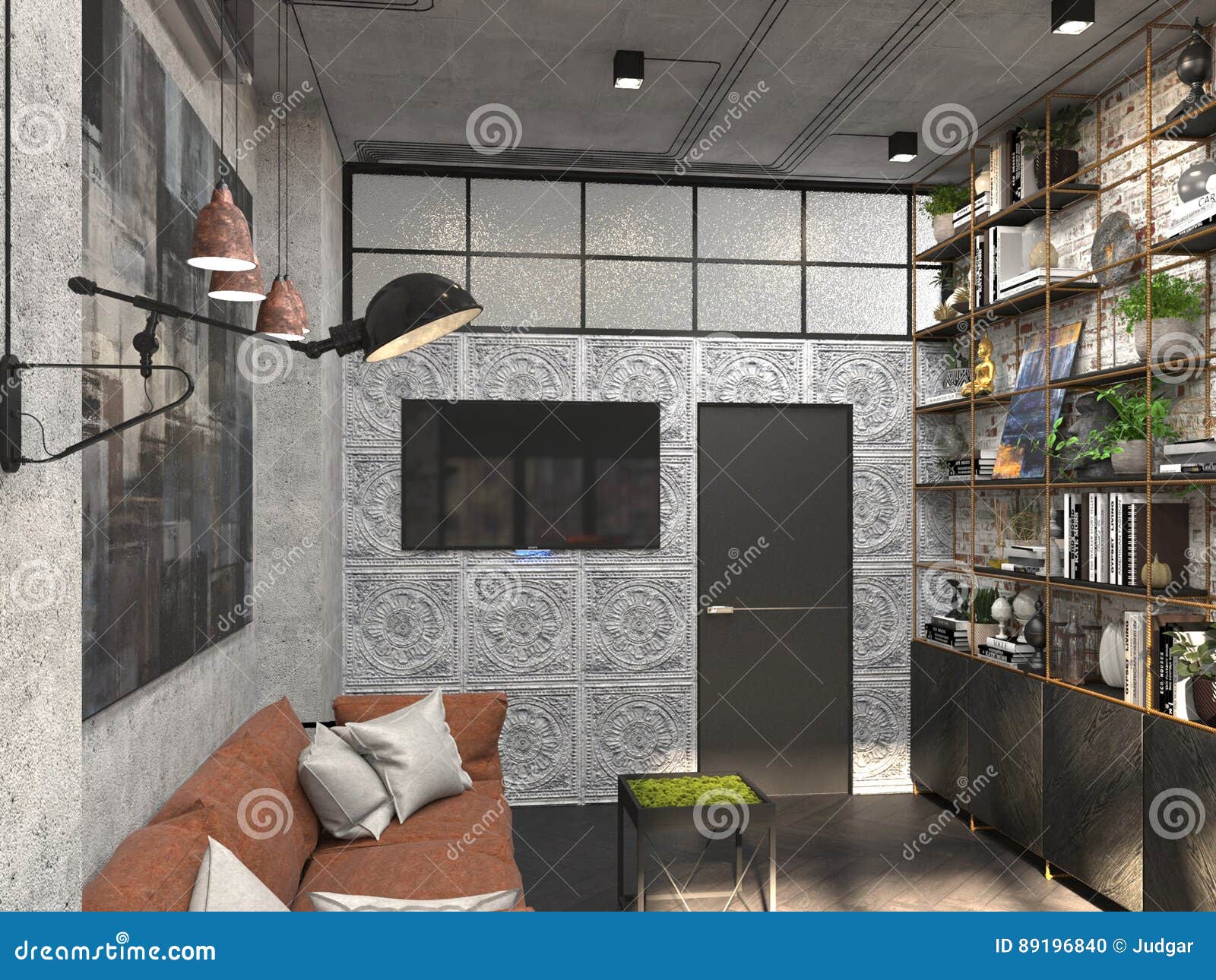 Interior Design of the Study in the Office for the Head in the Loft ...