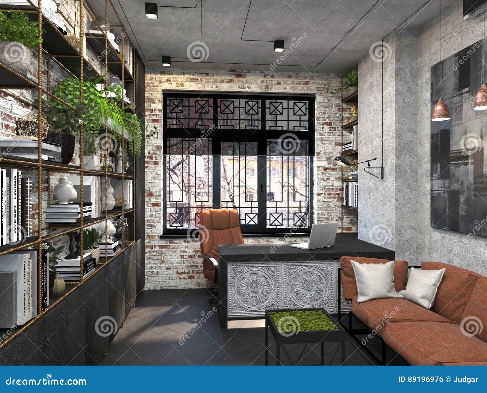 Interior Design of the Study in the Office for the Head in the Loft ...