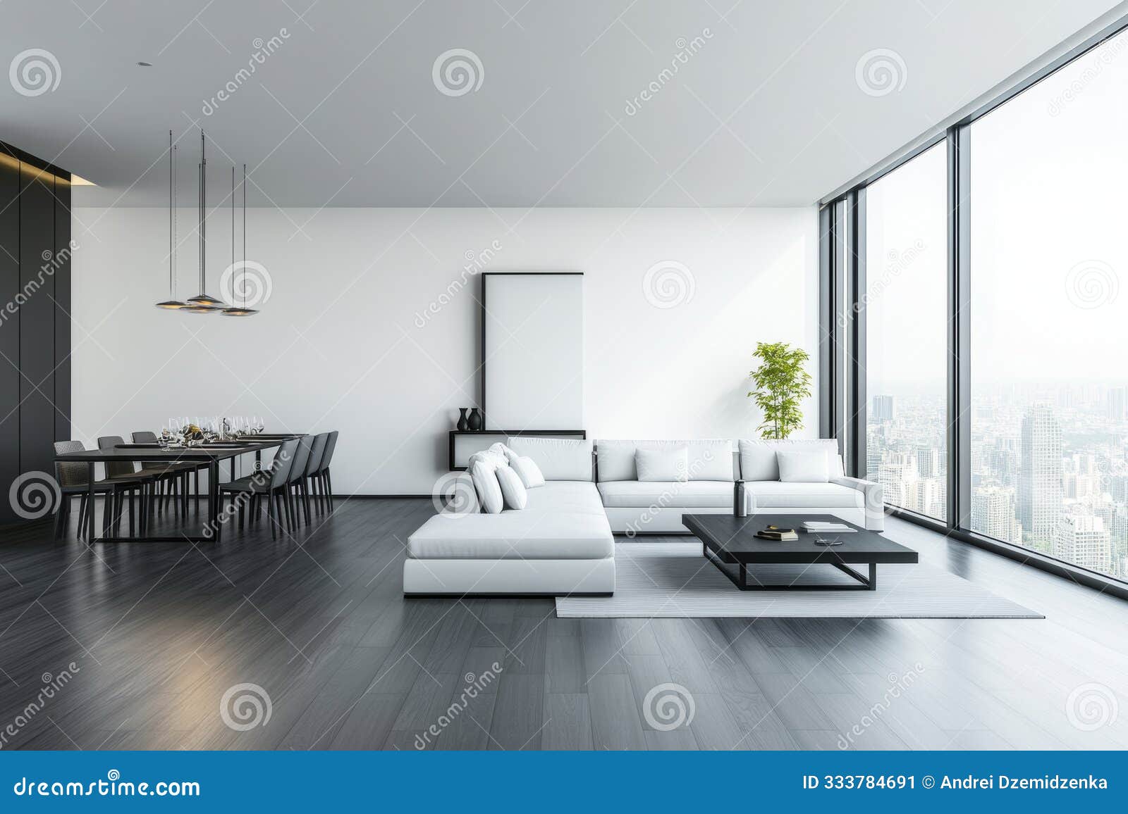 Interior Design of a Stylish Living Room with a Rest and Dining Zone ...