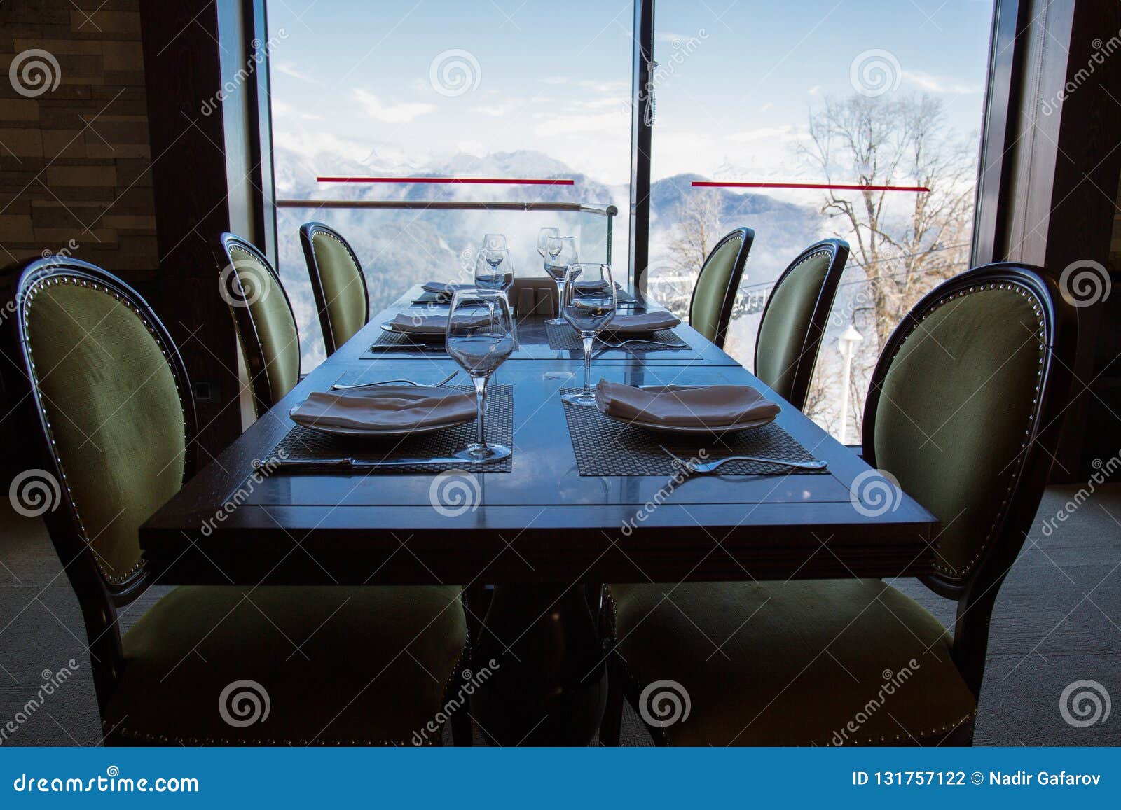 Interior Design, Table with Nature Panoramic View Stock Photo - Image ...