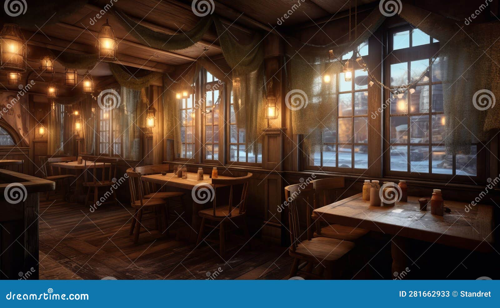 Interior Design of a Tavern. Beautiful Illustration Picture Stock ...