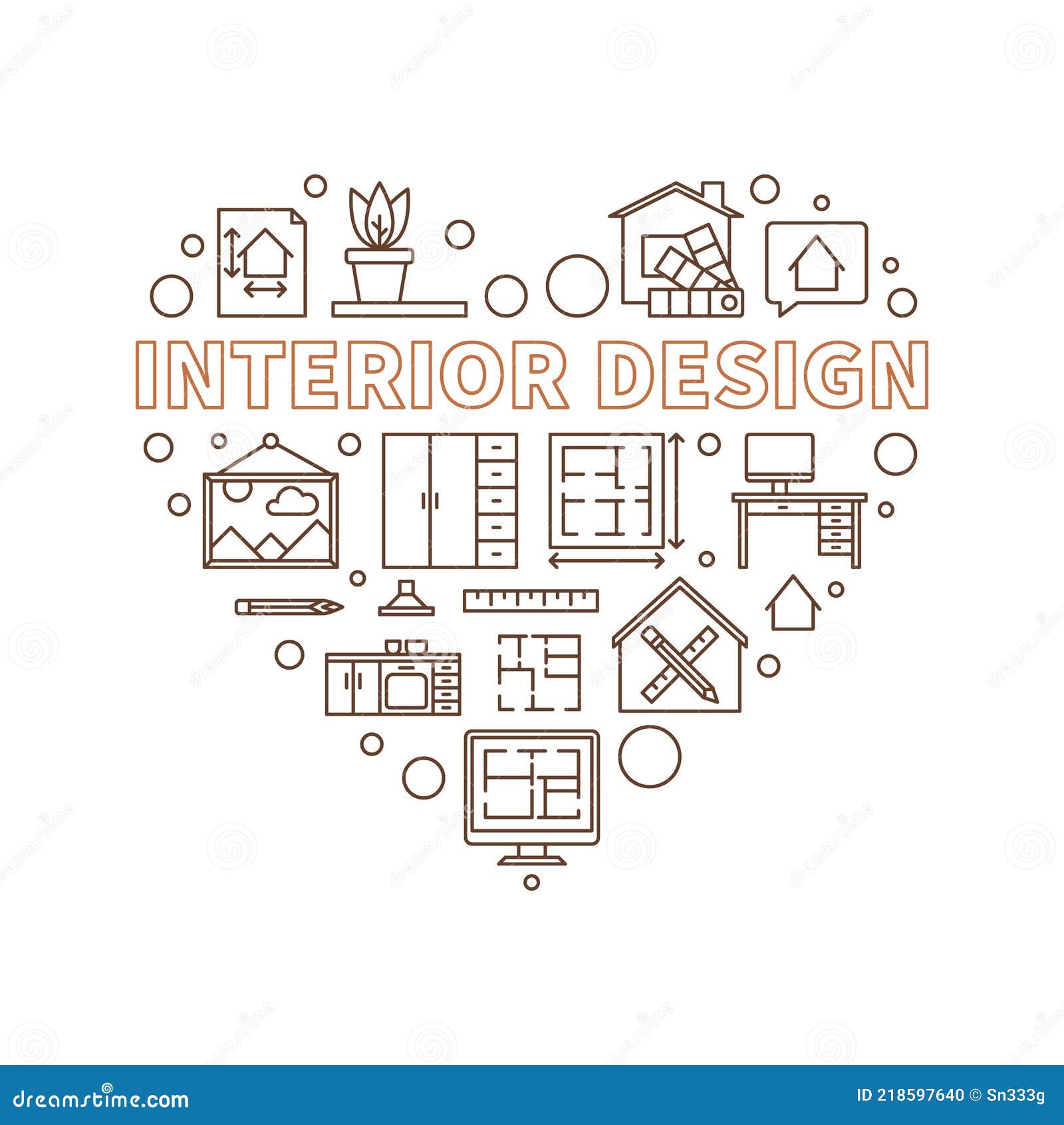 Interior Design Vector Heart Shaped Outline Illustration Stock Vector ...