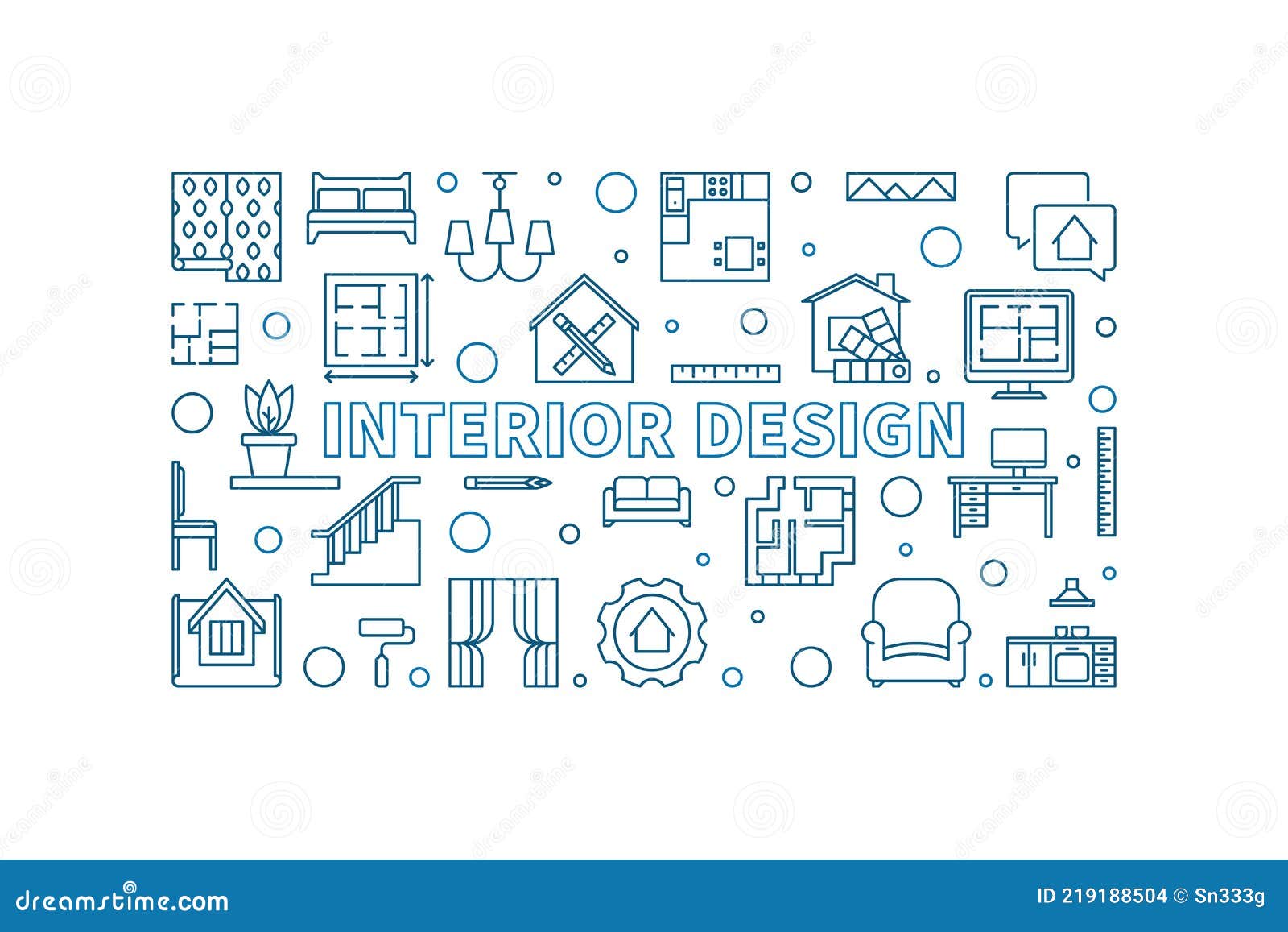 Interior Design Vector Horizontal Linear Blue Illustration Stock Vector ...