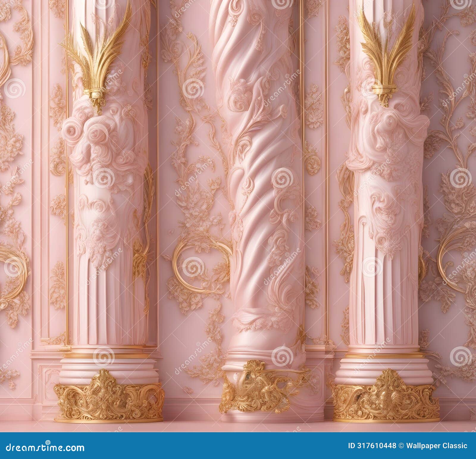 Interior Design Wall Column Plaster Pink and Gold Ai Generator Stock ...