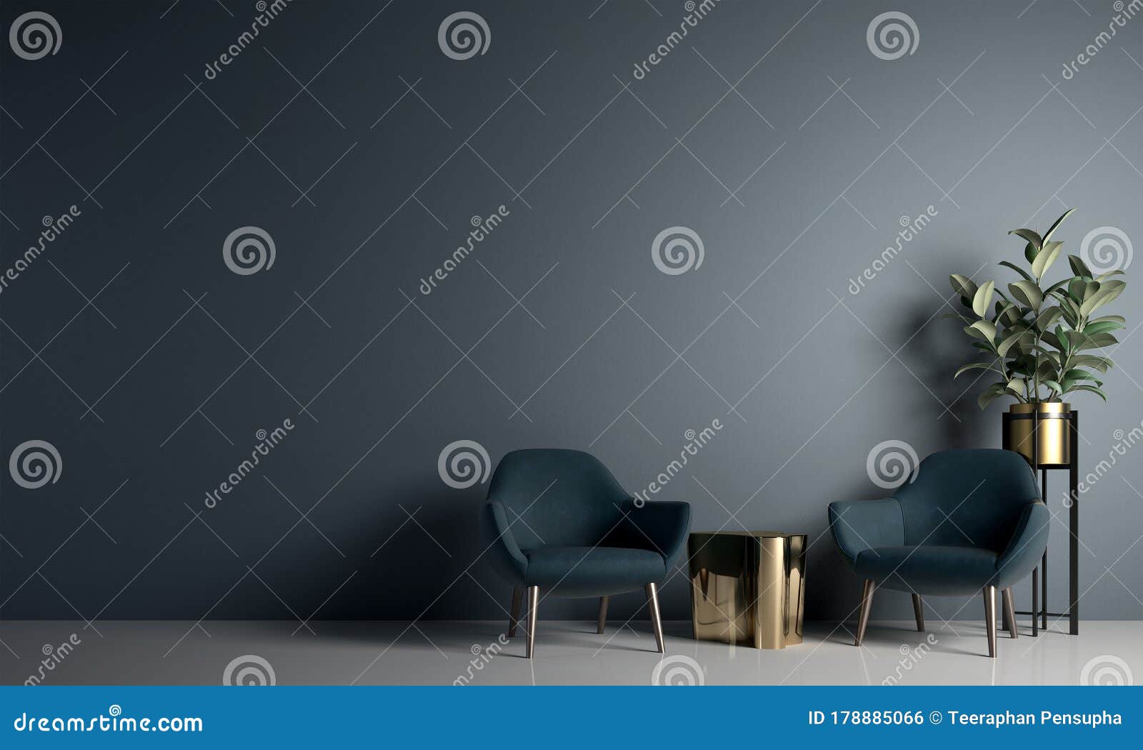 The Interior Design of Cozy Living Room and Blue Wall Background Stock ...