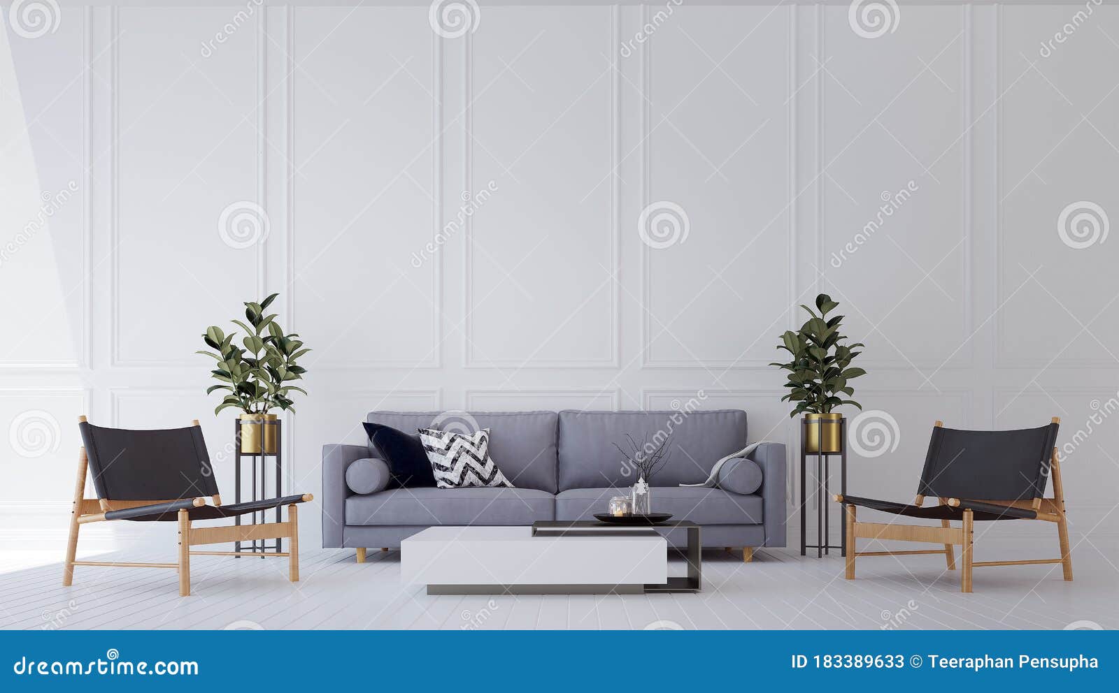 The Cozy White Living Room Interior Design and Classic Wall Pattern ...