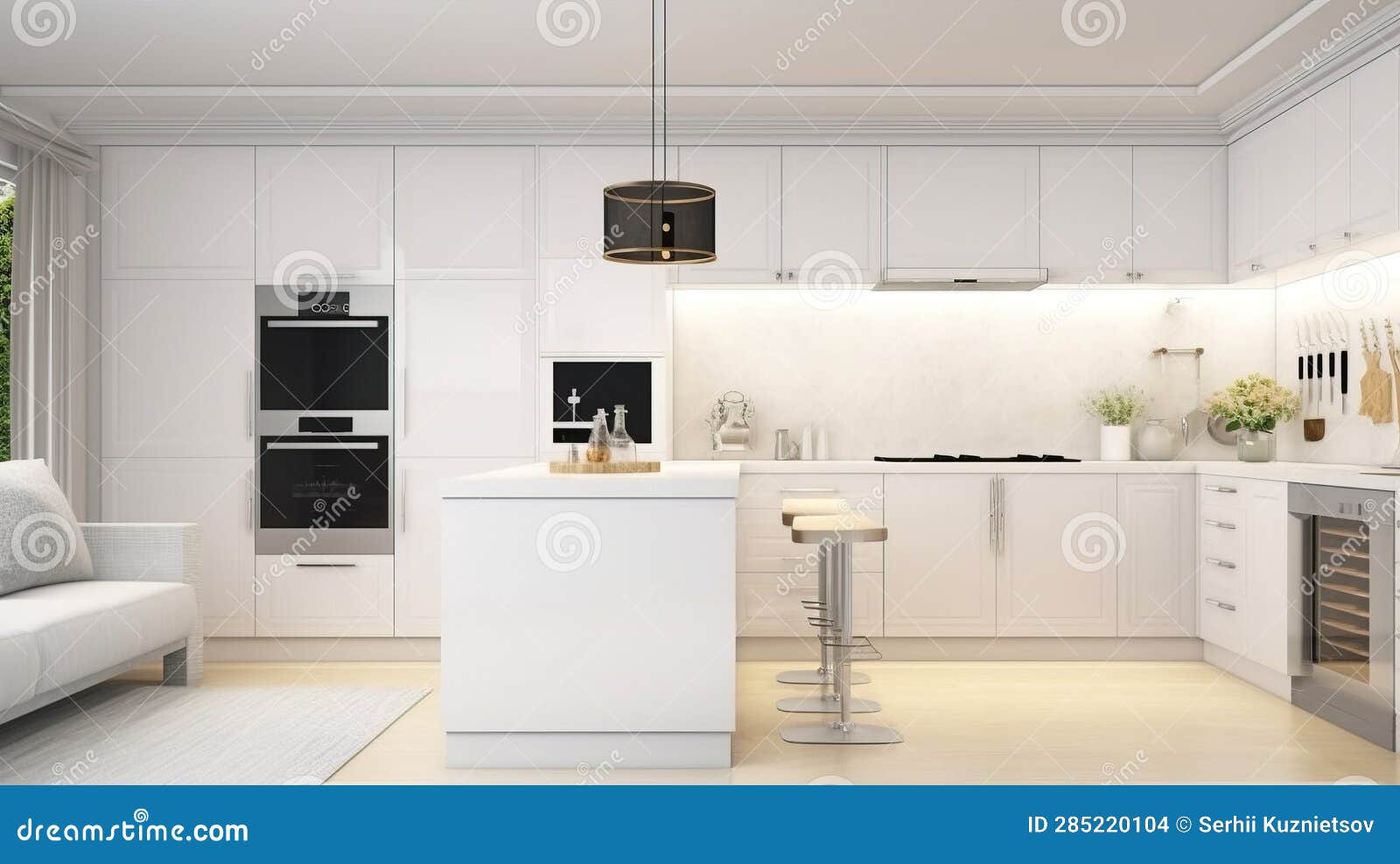 Interior Design of a White Kitchen in a Minimalist Style, Light ...