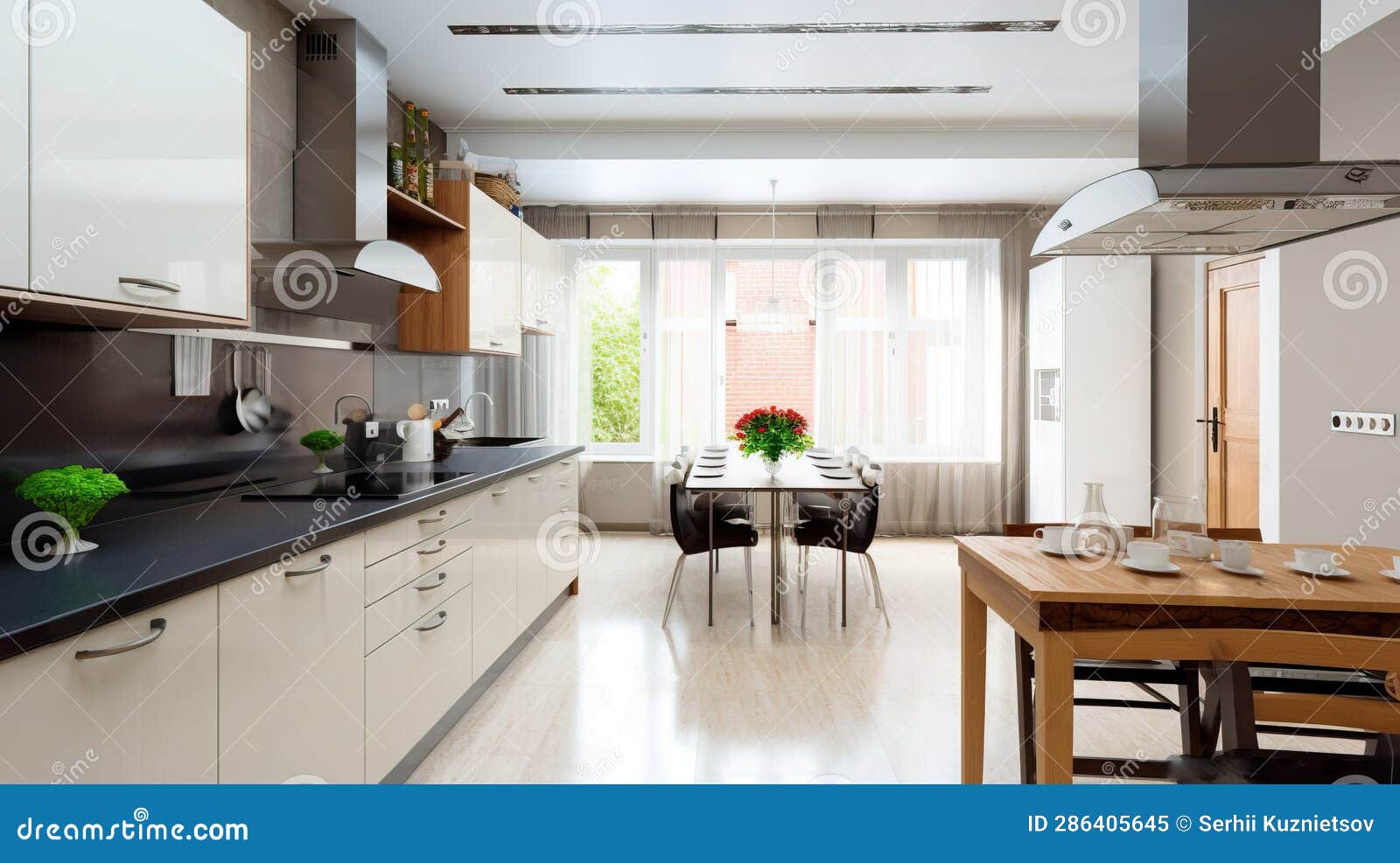Interior Design of a White Kitchen in a Minimalist Style, Light ...