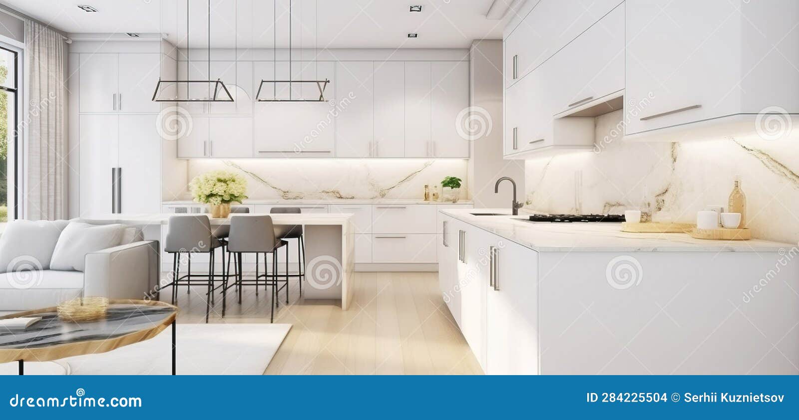 Interior Design of a White Kitchen in a Minimalist Style, Light ...