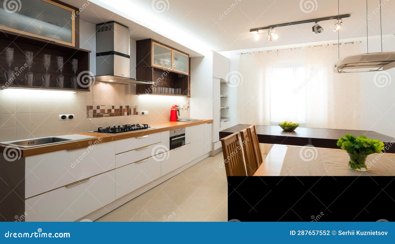 Interior Design of a White Kitchen in a Minimalist Style, Light ...