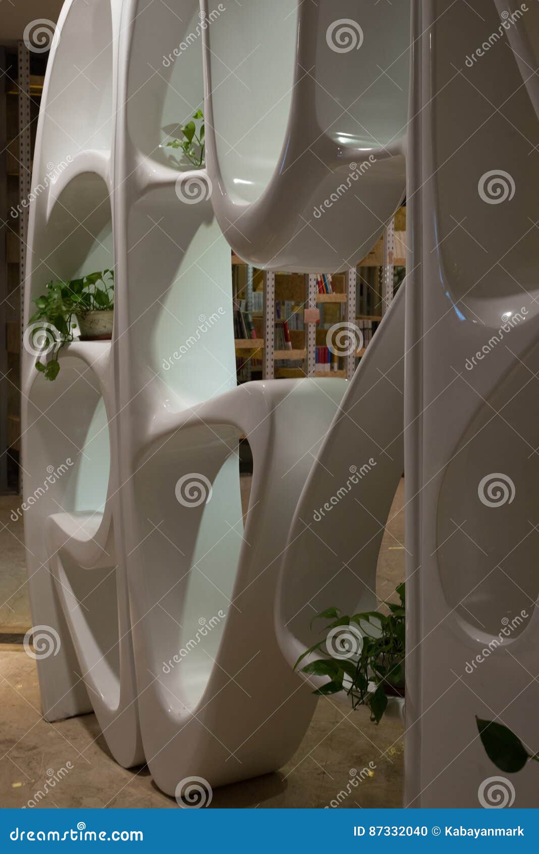 Interior Design, White Plastic Modern Curves Wall Divider Stock Photo ...