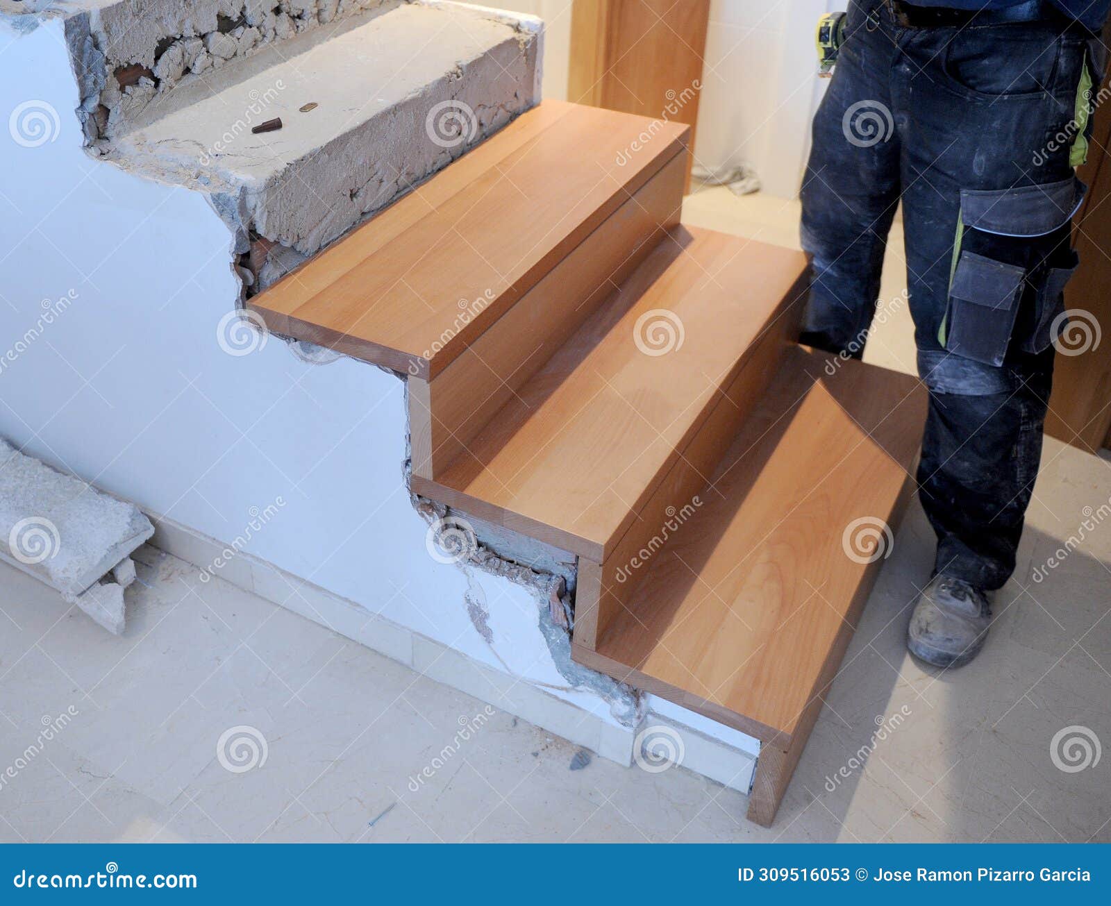 Carpenter Placing the Beech Wood Steps of the Staircase of a Duplex ...