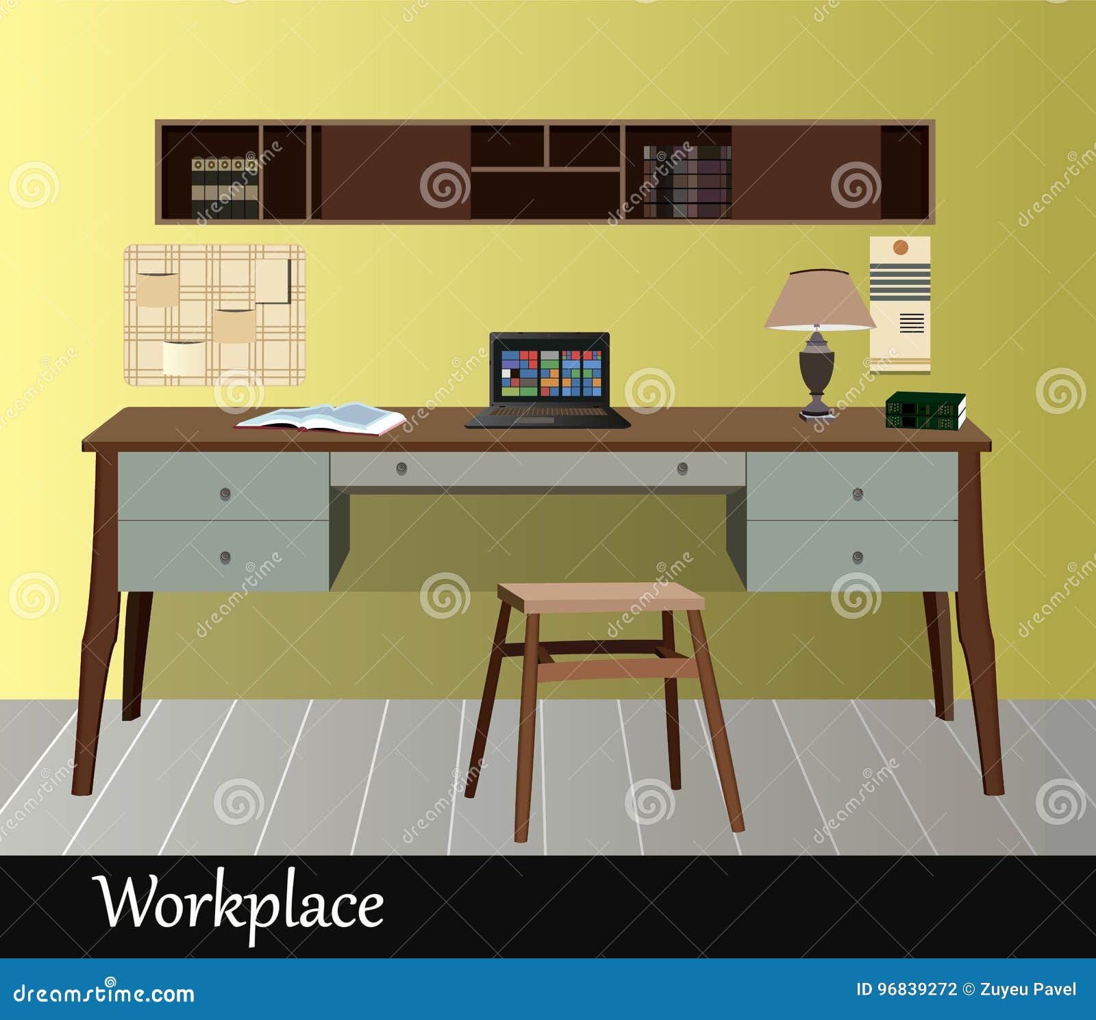 Interior Design of a Work Space Old Style. Stock Vector - Illustration ...