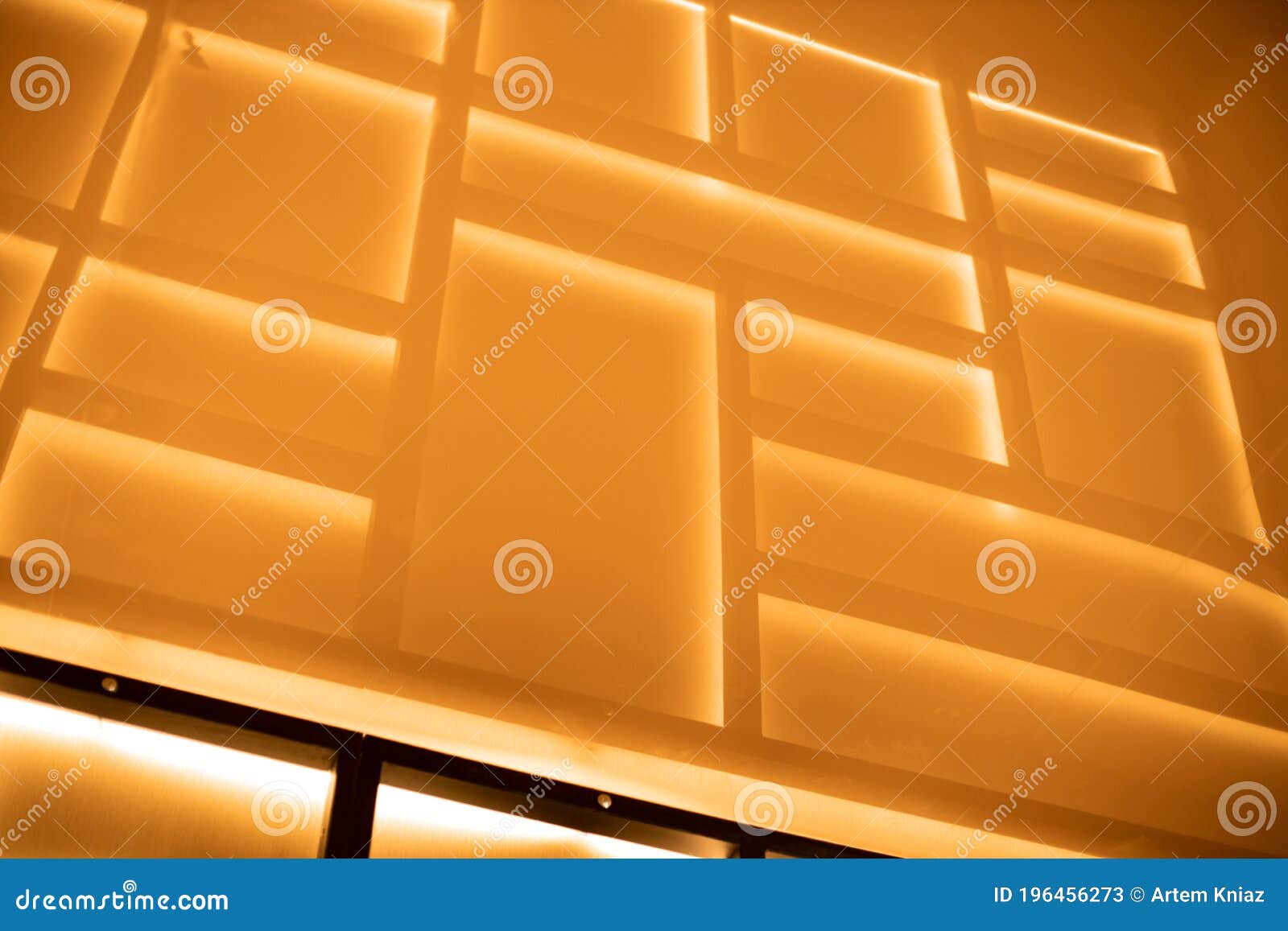 Interior Design Yellow Illumination Wall Smooth Surface with Reflection ...