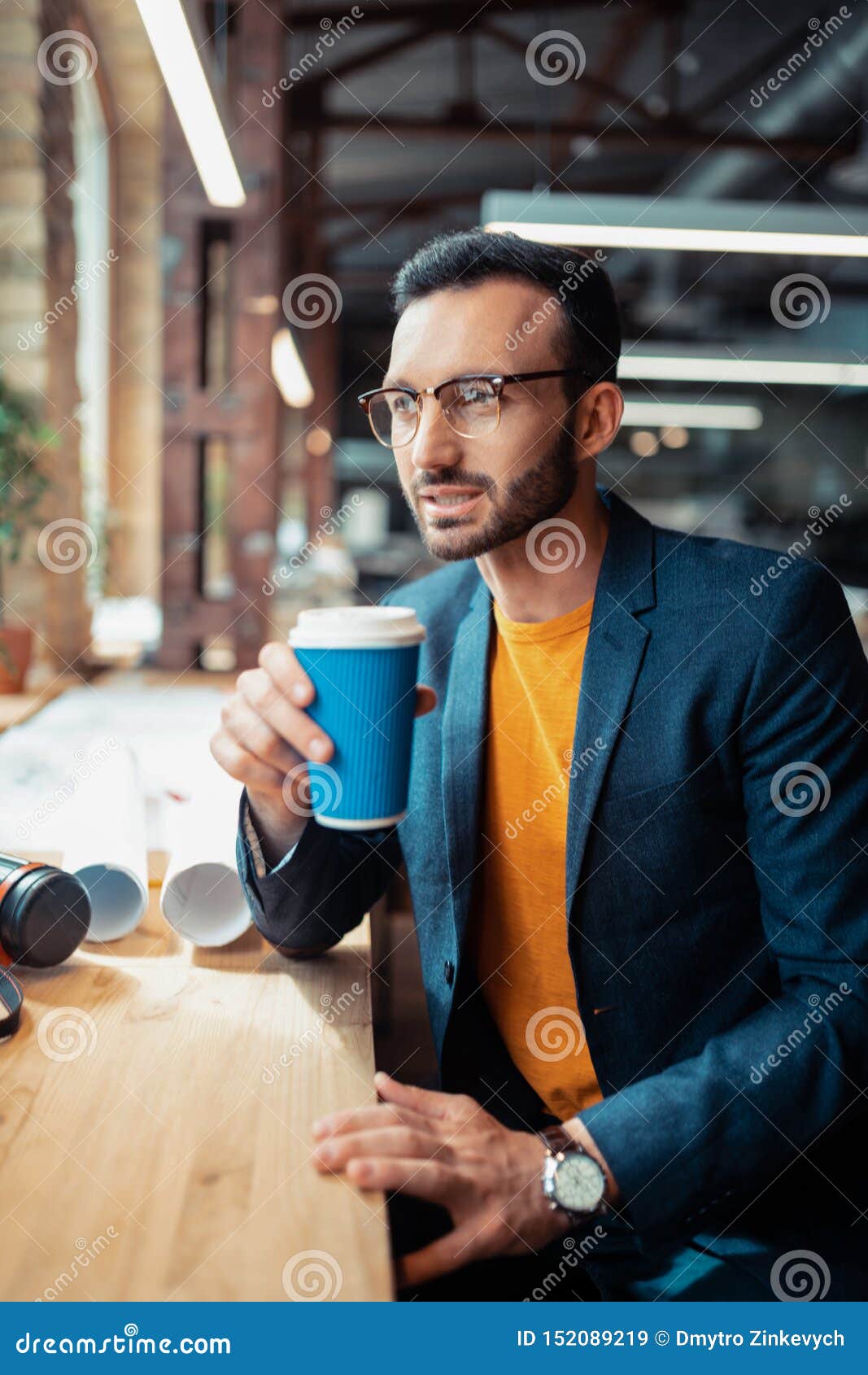 Interior Designer Drinking Coffee before Starting Work Stock Image ...