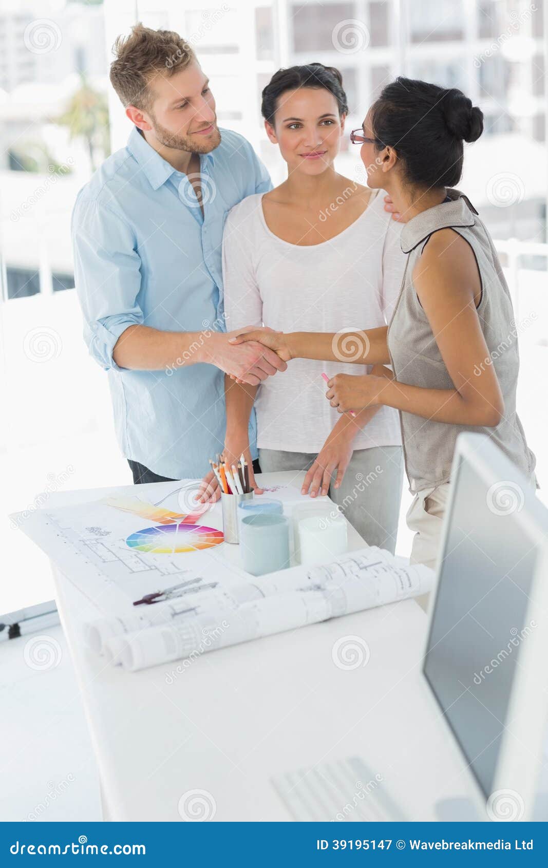 Interior Designer Shaking Hands with Happy Client Stock Image - Image ...