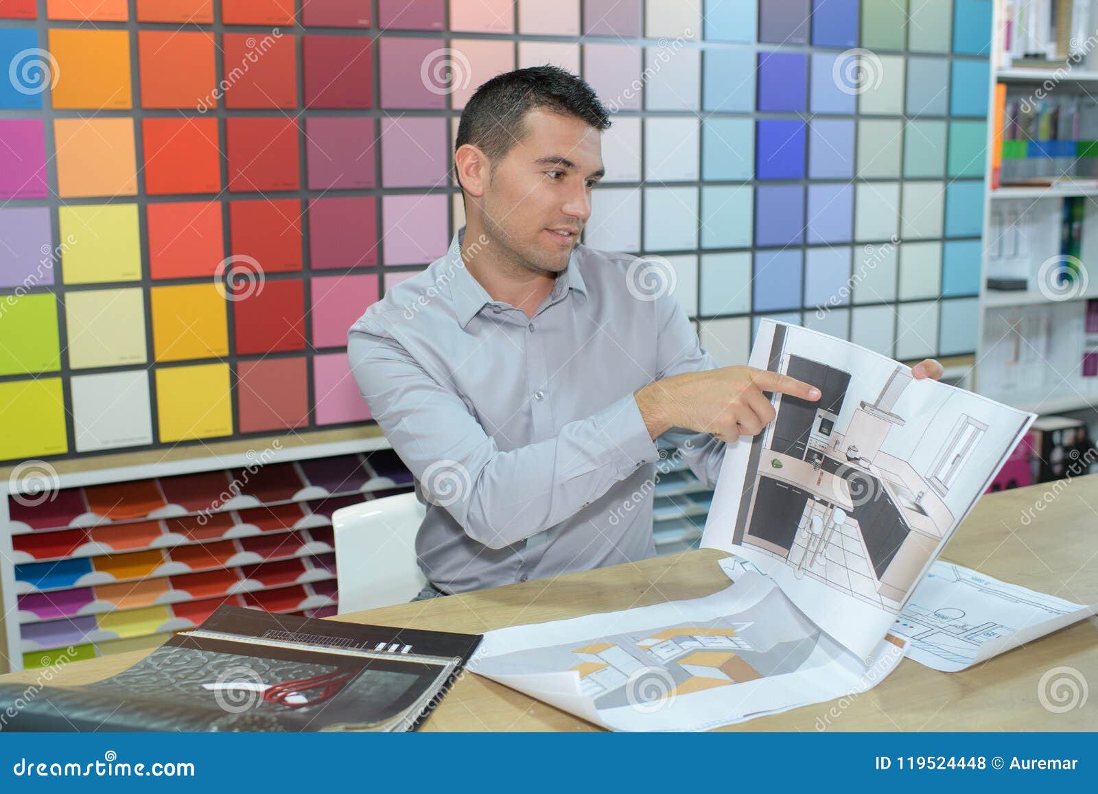 Interior Designer Showing Customer Illustration Sketch Stock Photo ...