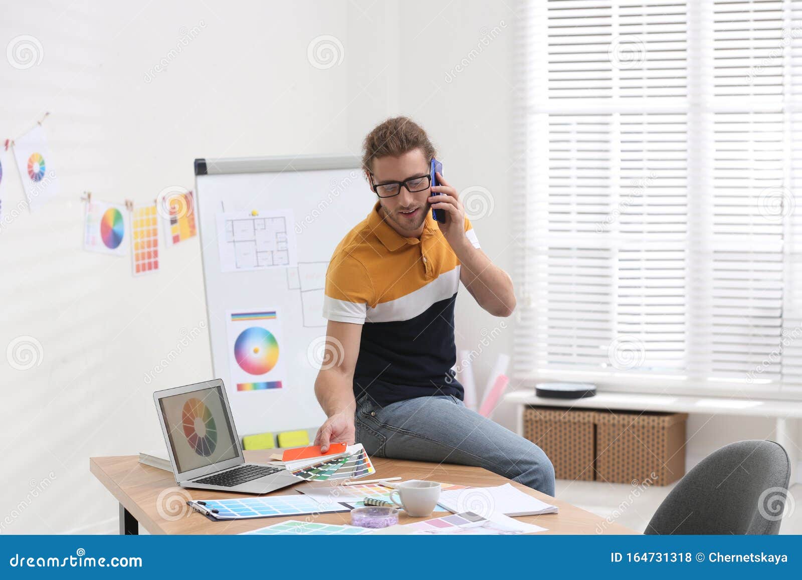 Interior Designer Talking on Mobile Phone Stock Photo - Image of design ...