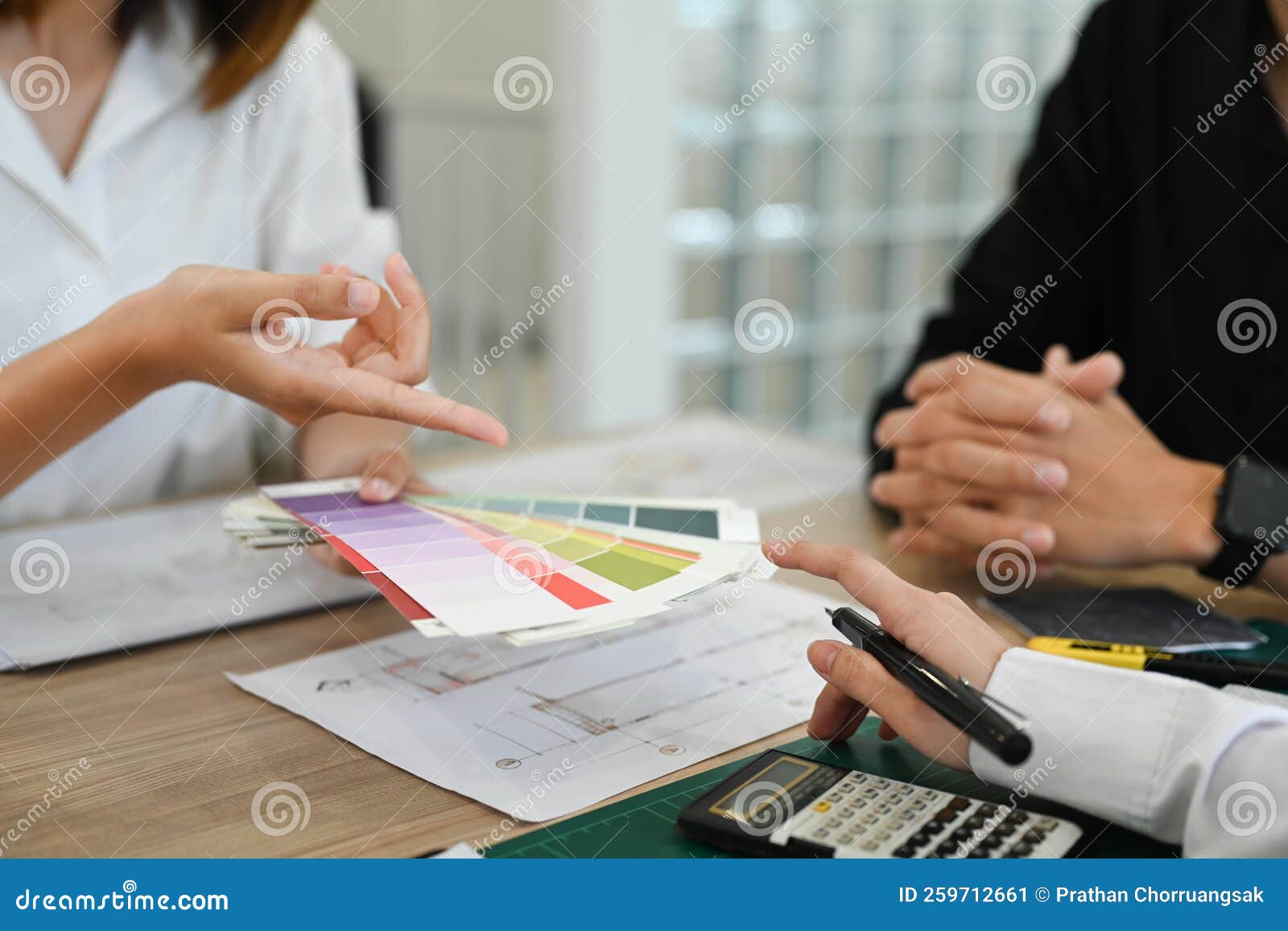 Interior Designer Team Selecting Colors for Building and Planning ...