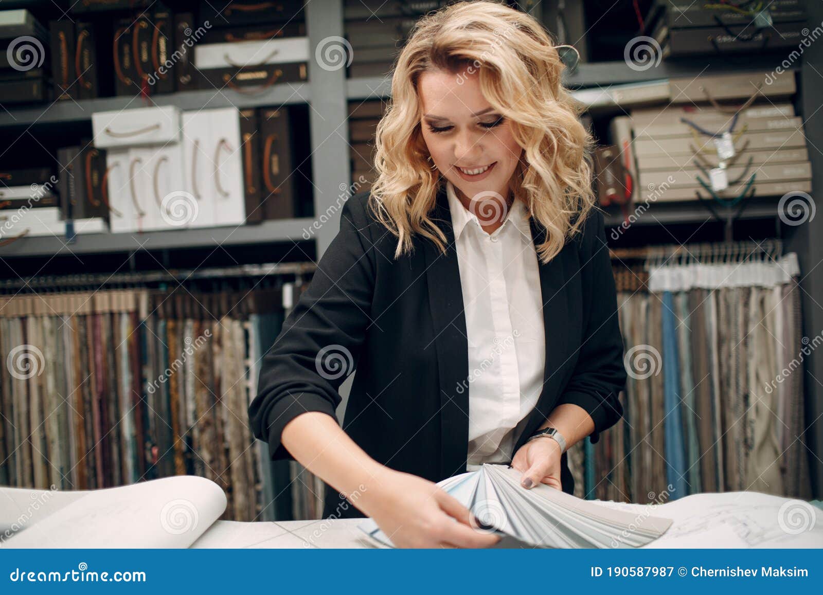 Interior Designer Woman at Work. Design and Interior Decoration. Stock ...