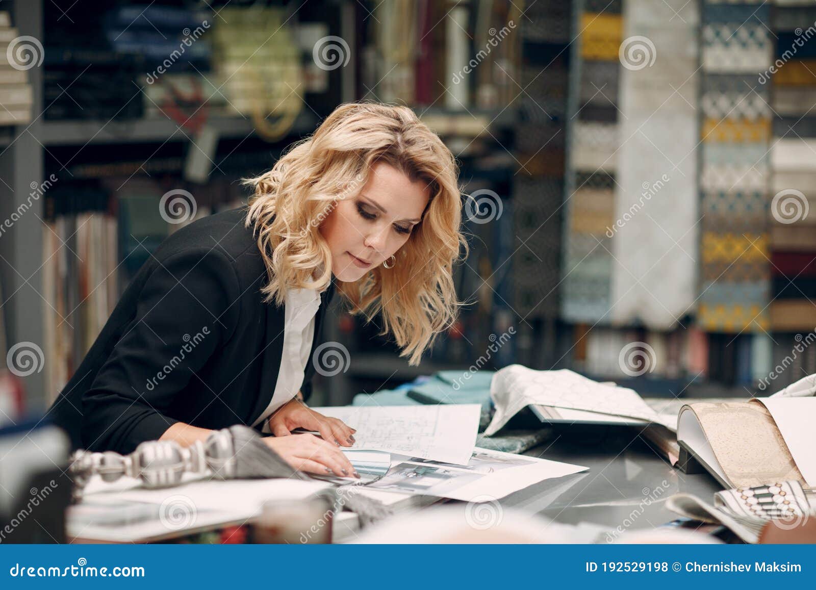 Interior Designer Woman at Work. Design and Interior Decoration. Stock ...