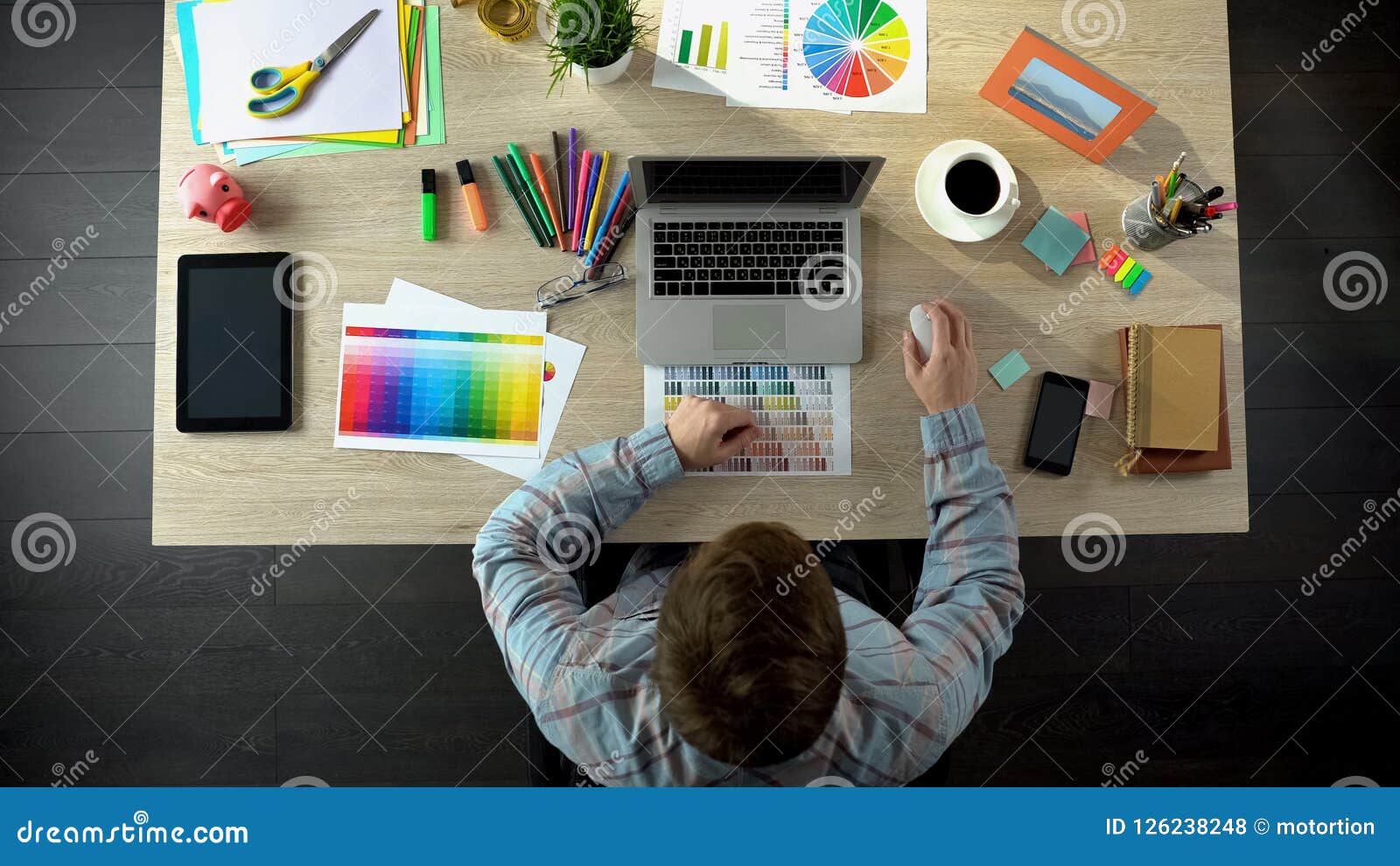 Interior Designer Working on Computer, Creatively Decorating Apartment ...