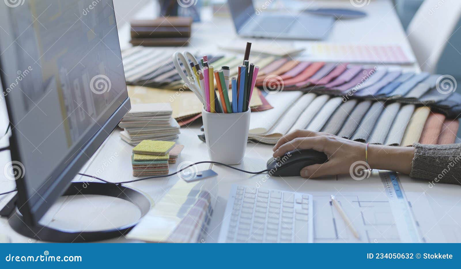 Interior Designer Working with a 3D Modeling Software Stock Photo ...