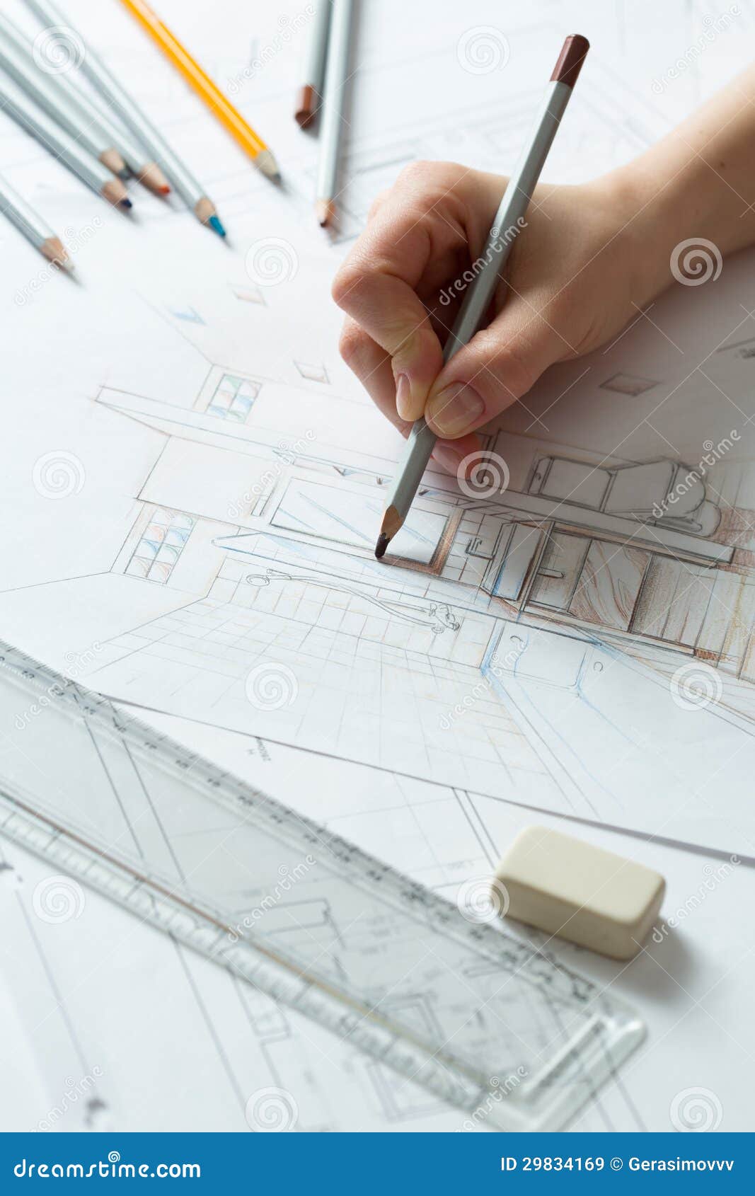 Hand Drawing Details of Interior Stock Image - Image of architectural ...