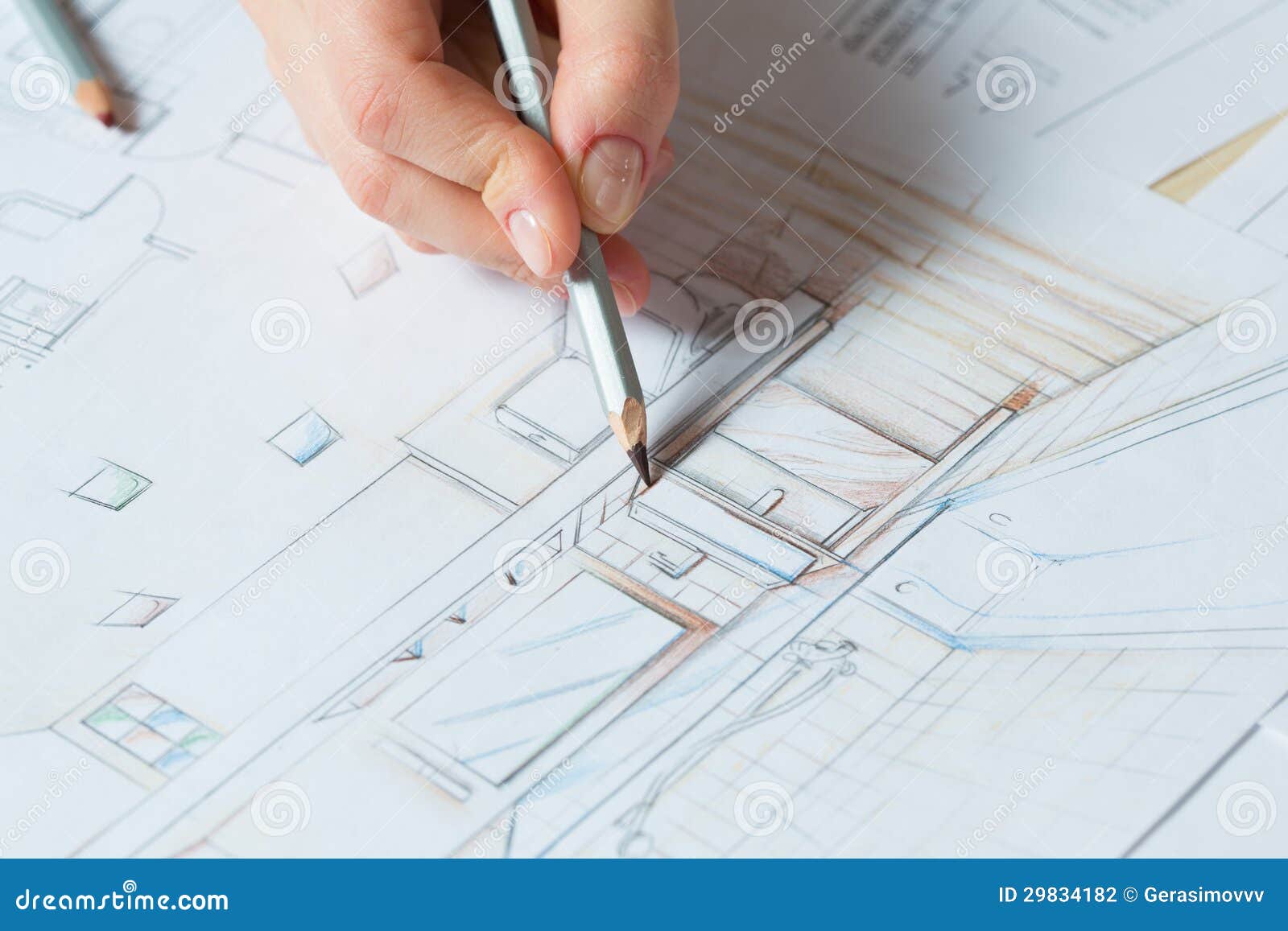 Hand Drawing Details of Interior Stock Photo - Image of line, outline ...