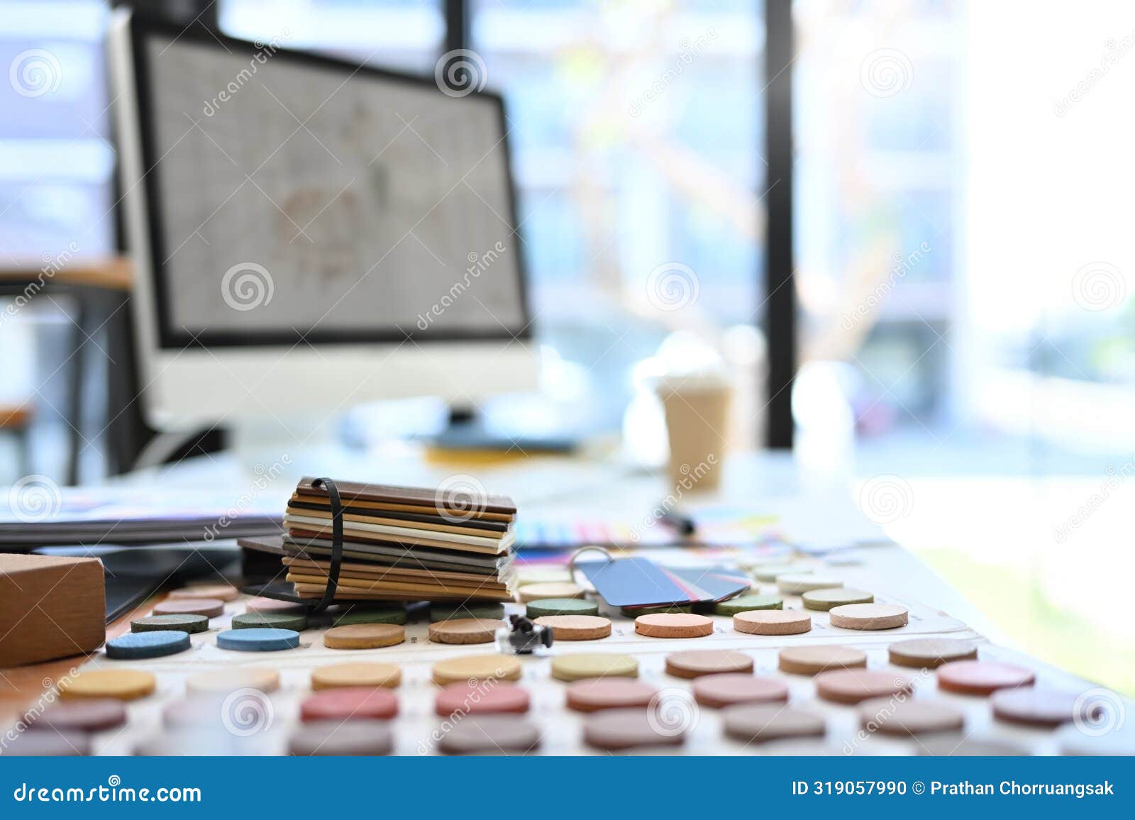 Interior Designer at Workstation with Color Swatches and Material ...