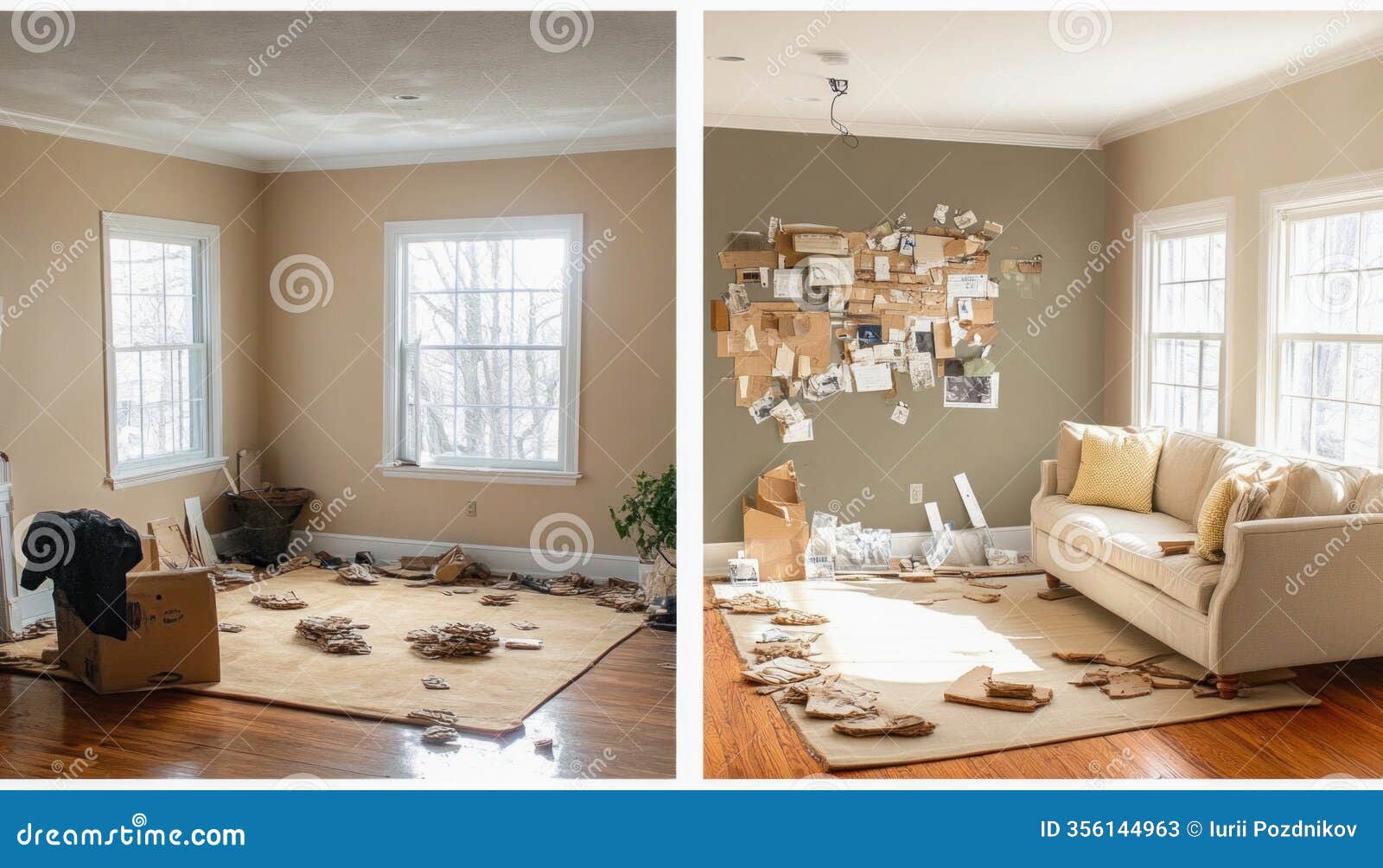 Interior Designers Planning Room Design Using Cardboard Mockups on Wall ...