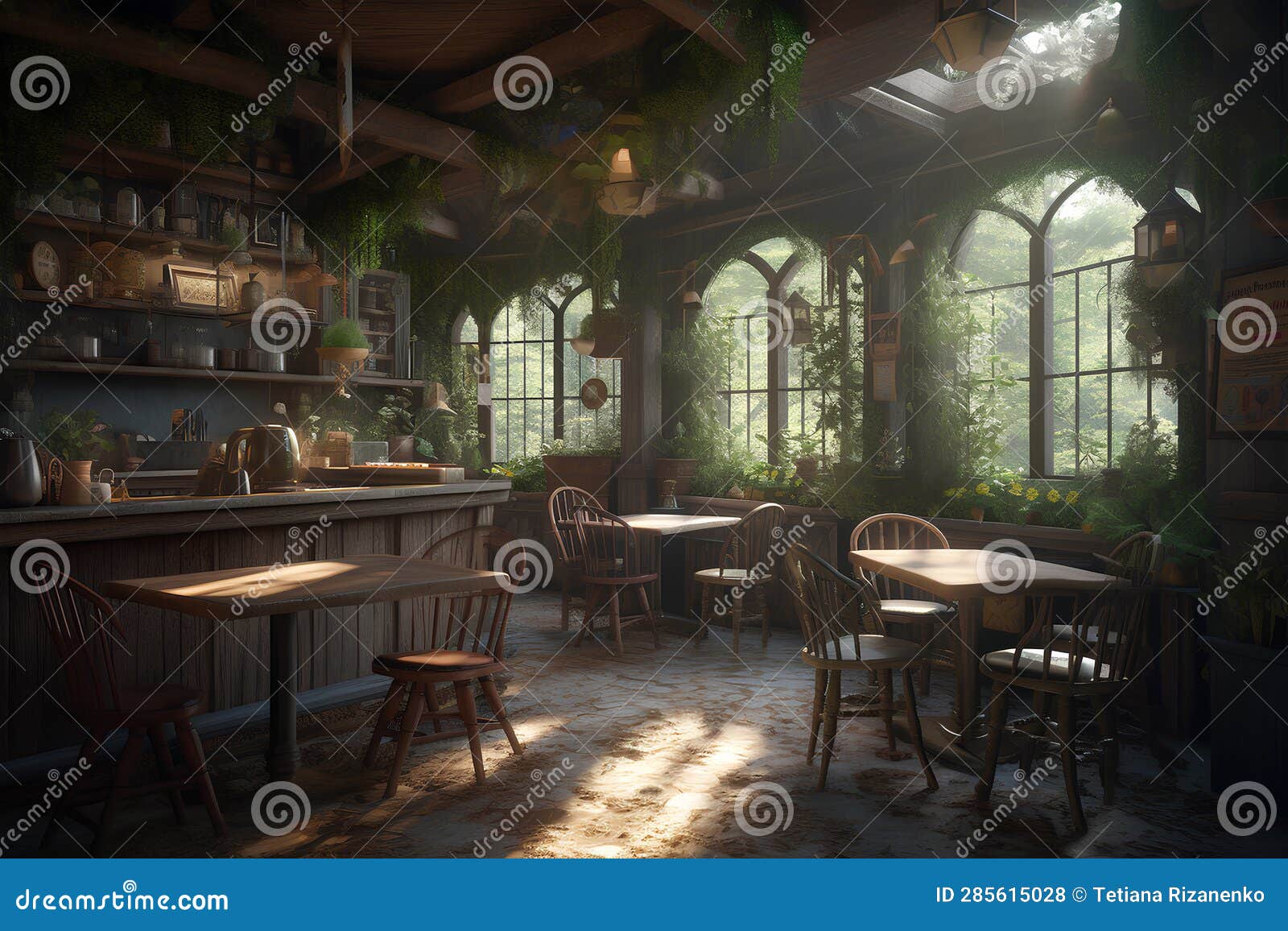 Interior of Desolate Fairy Forest Cafe Stock Illustration ...