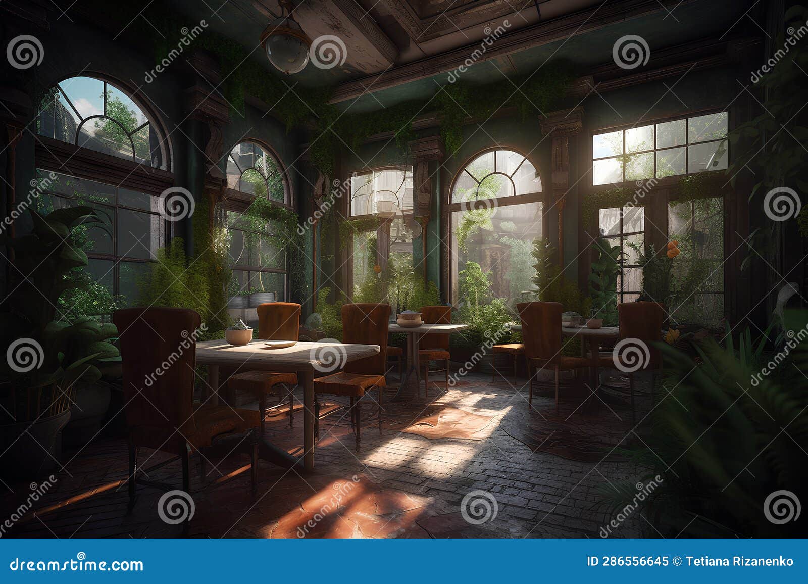Interior of Desolate Fairy Forest Cafe Stock Illustration ...