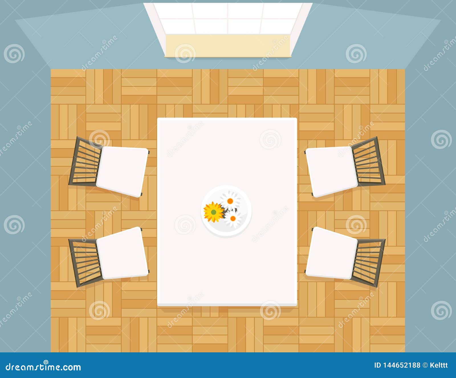 Interior Dining Room Illustration View from Above Stock Vector ...